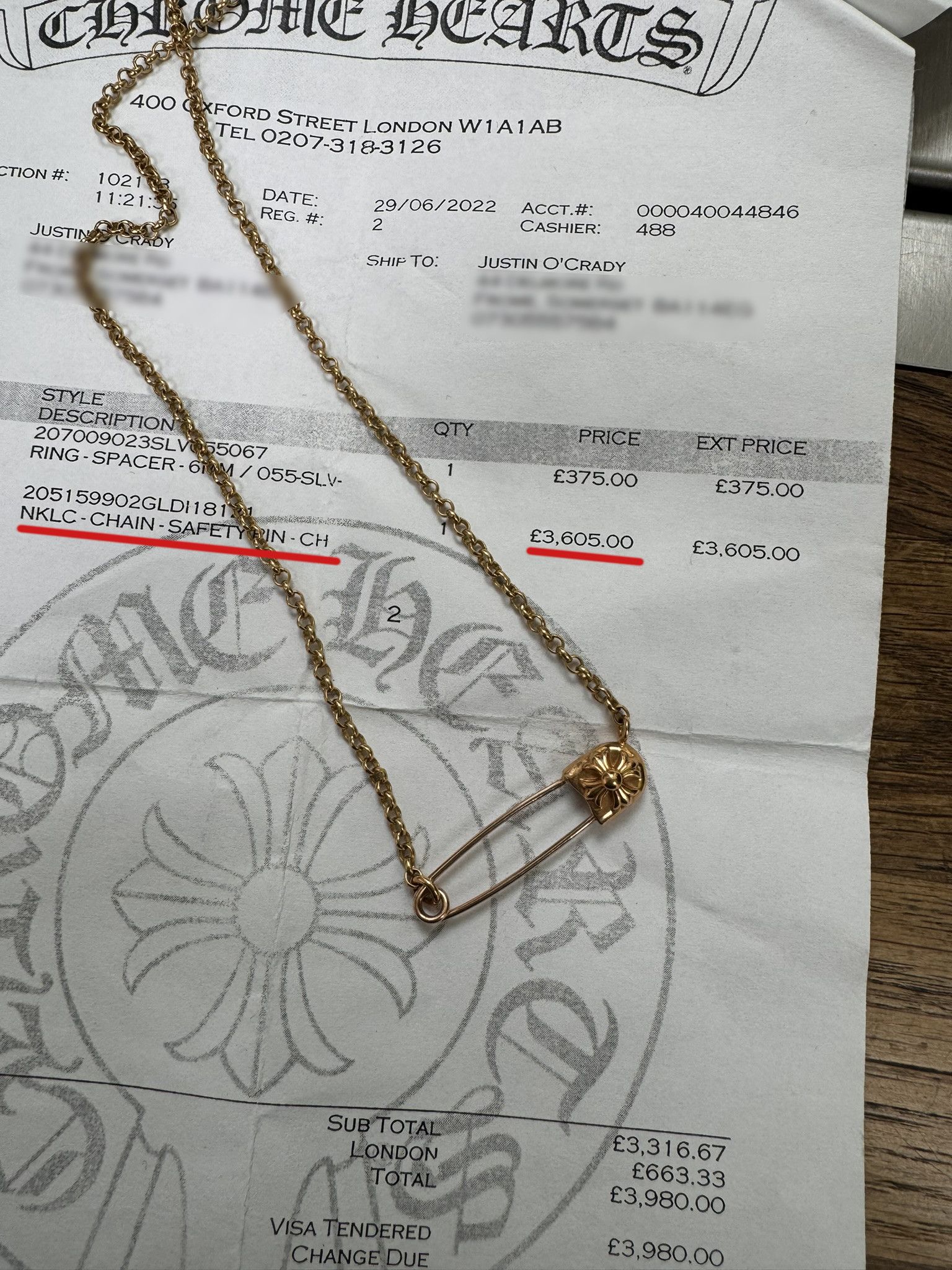 Chrome Hearts Safety Pin Chain | Grailed
