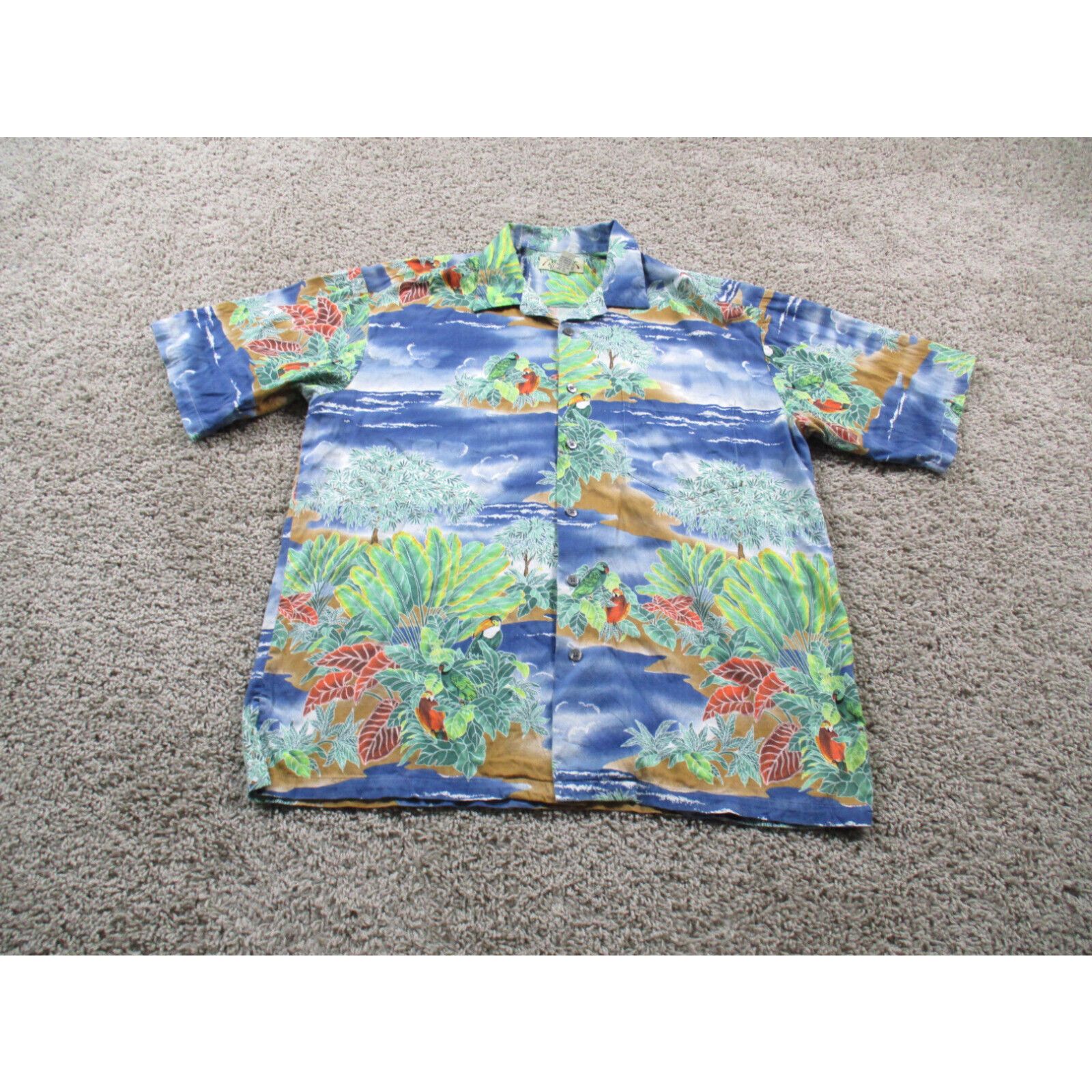 Vintage Kona Kai Shirt Mens Large Blue Button Up Short Sleeve Parrots Hawaiian Islands | Grailed
