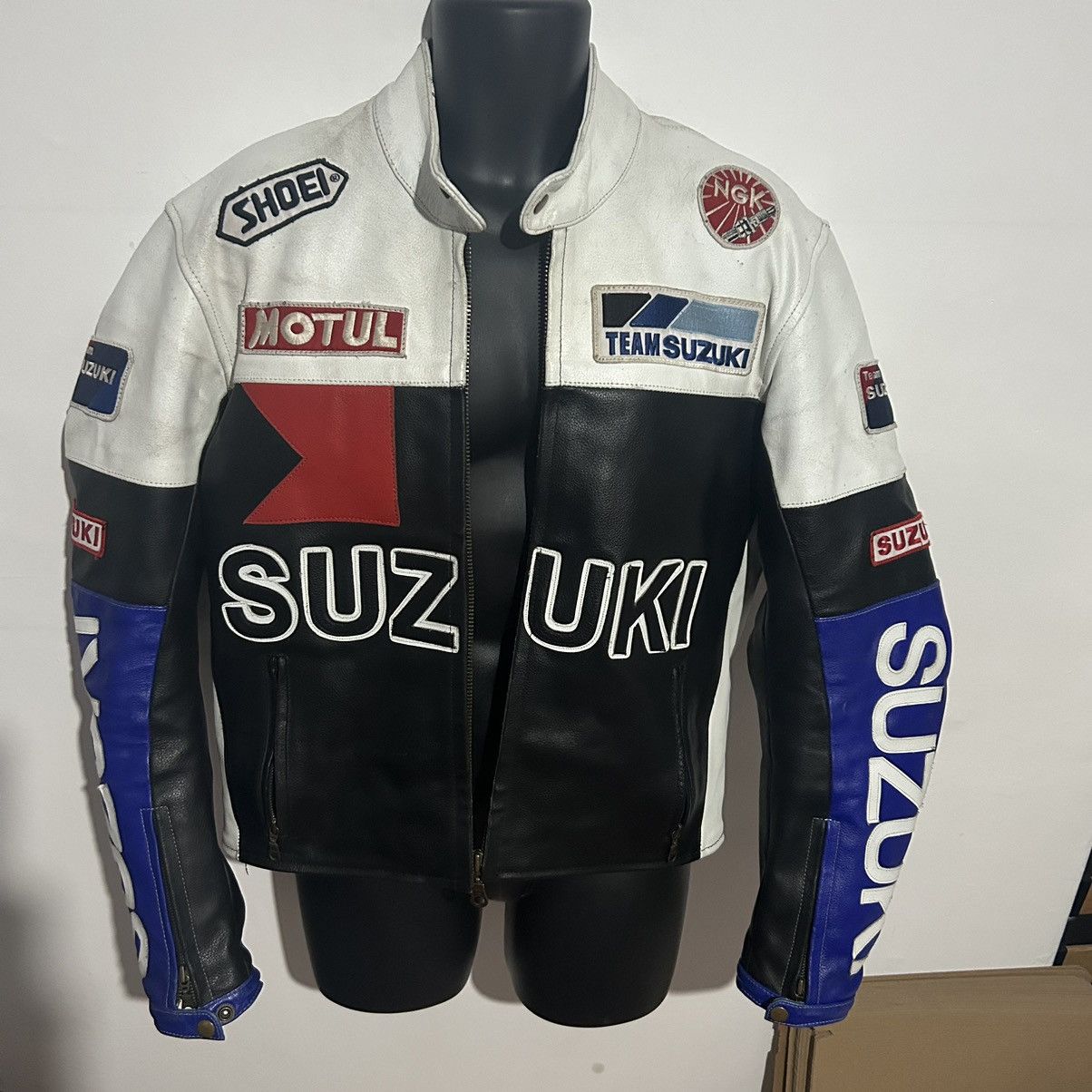 Leather Jacket Suzuki Racing Team Leather biker/ motorcycle jacket size ...