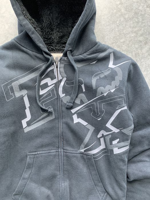 Vintage Crazy Cyber Y2K Fox Zip Up Hoodie Sherpa Lined Skater Opium ...