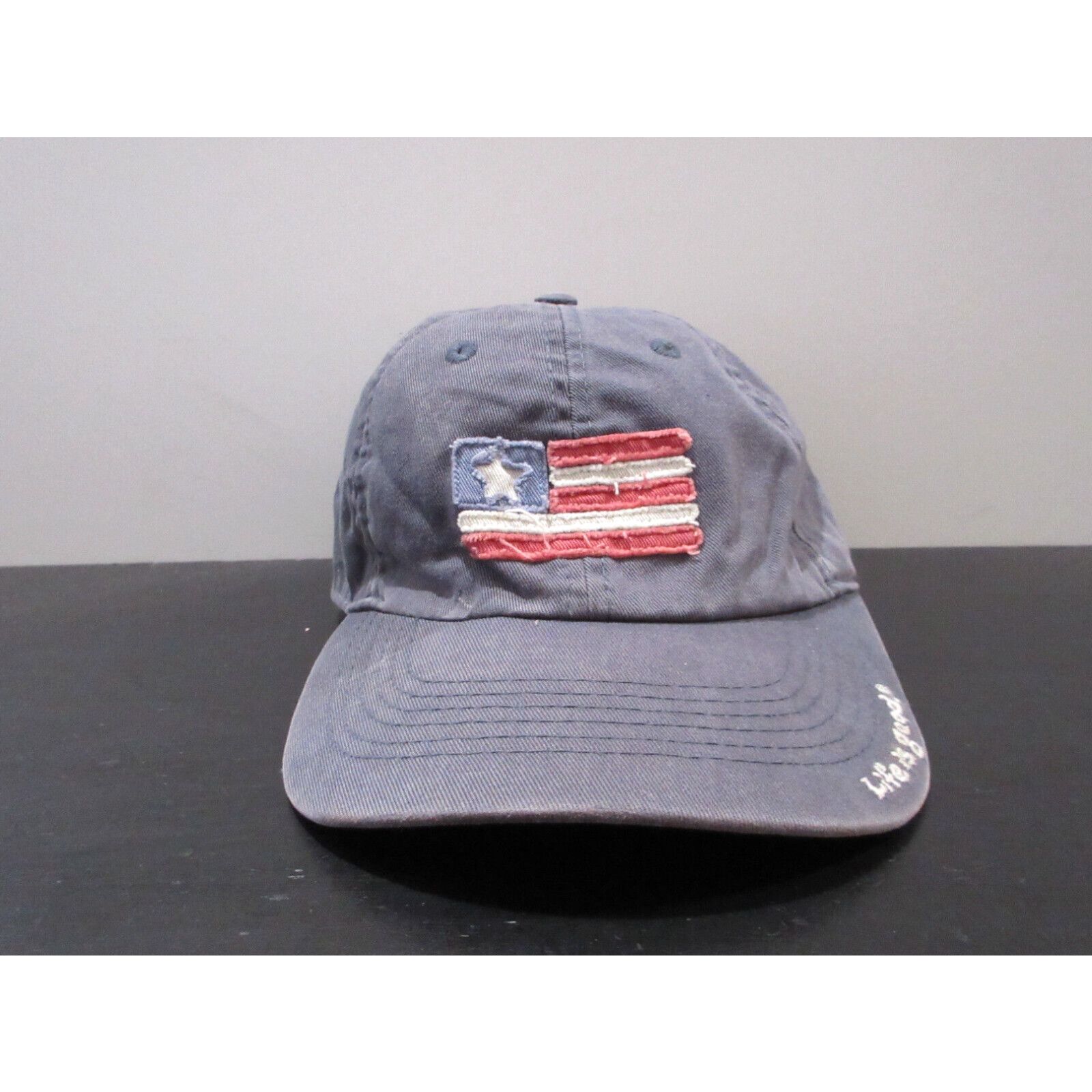 Life Is Good Life Is Good Hat Cap Strap Back Blue White USA Flag Preppy ...