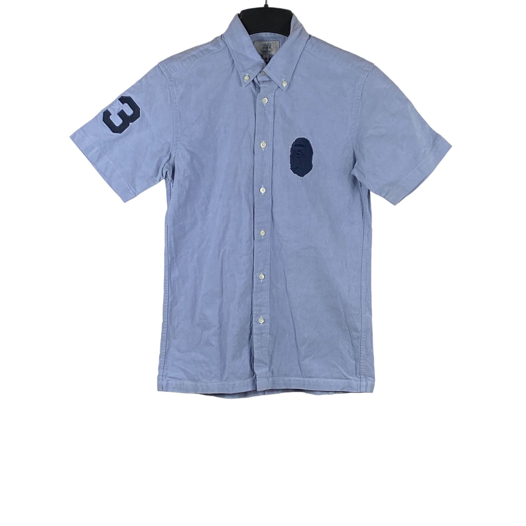 Bape Bape A Bathing Ape Embroidered Ape Logo Button Up Shirt Blue | Grailed