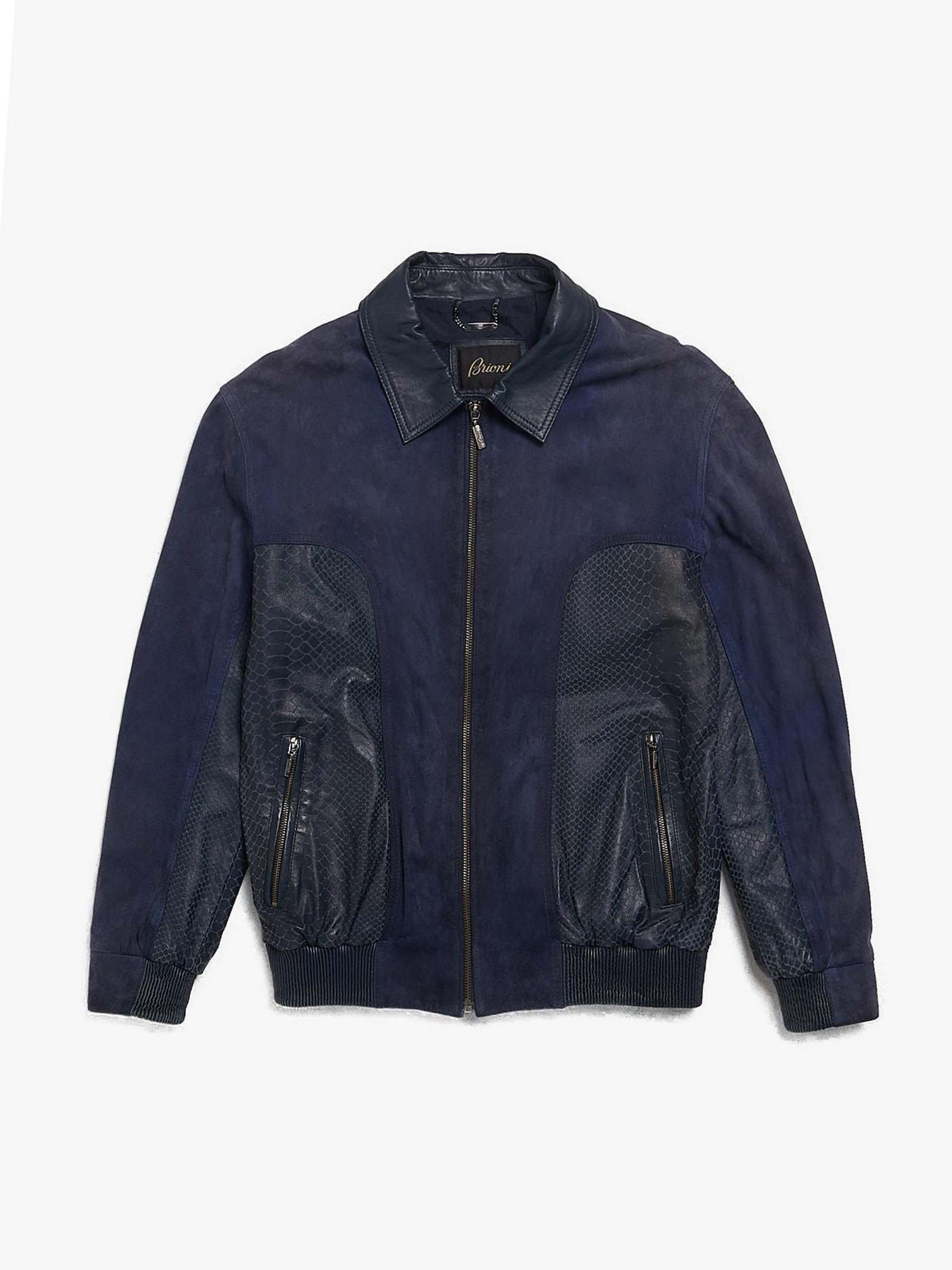 Brioni Navy Crocodile Embossed Suede Leather Jacket | Grailed