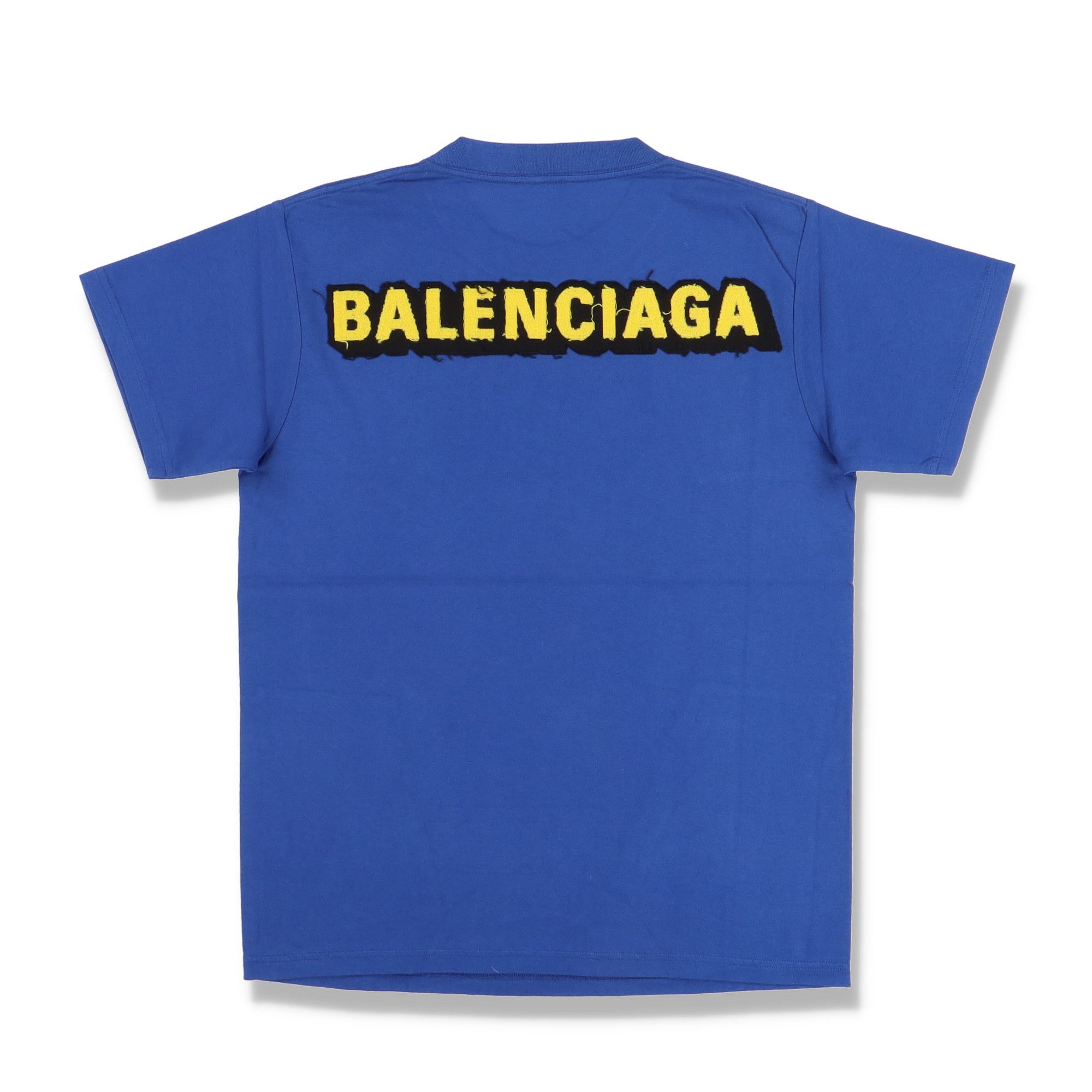 Balenciaga Blue and Yellow Back Patch Logo T-Shirt | Grailed