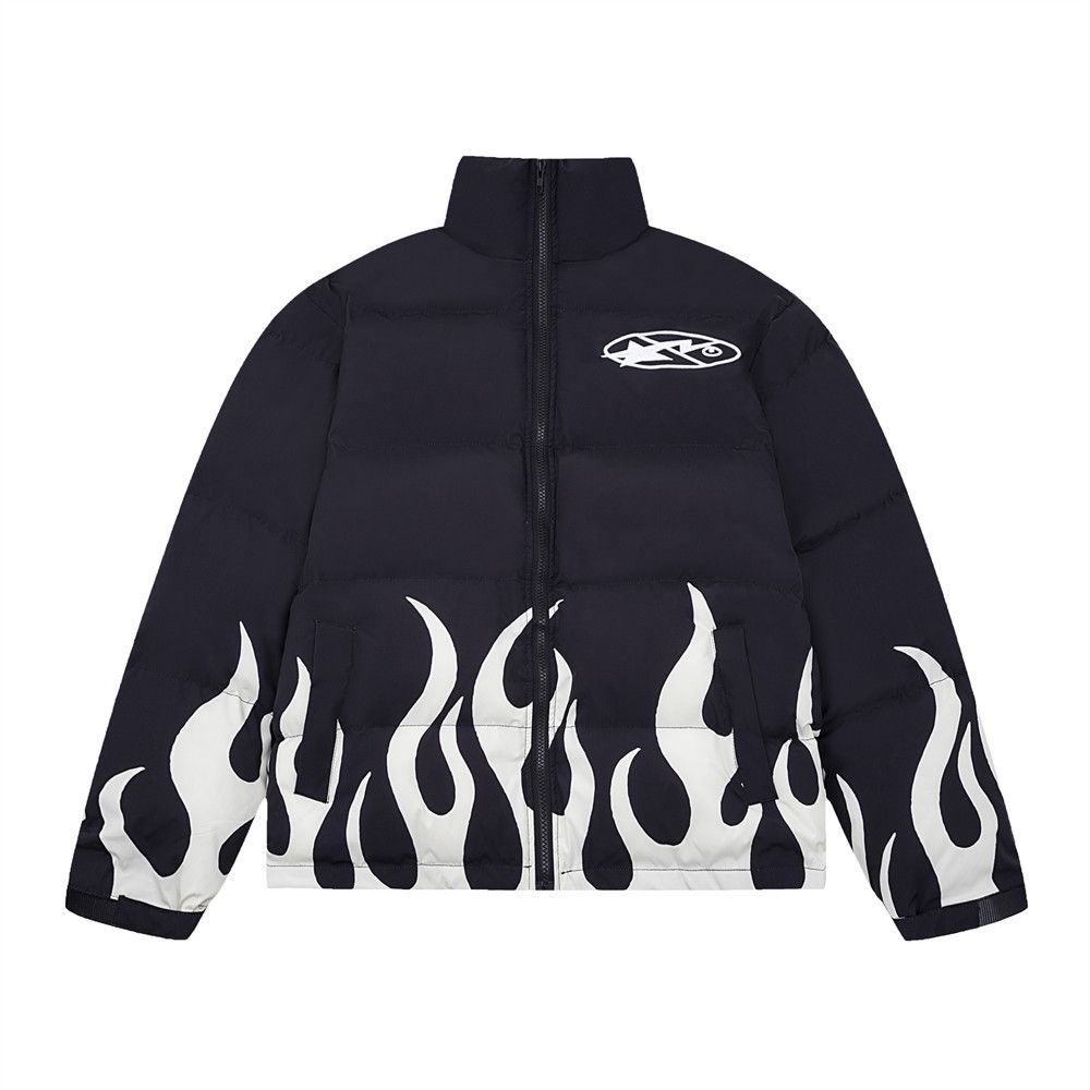 Retro Jacket × Streetwear Fire Flame Graphic Puffer Padded Jacket | Grailed