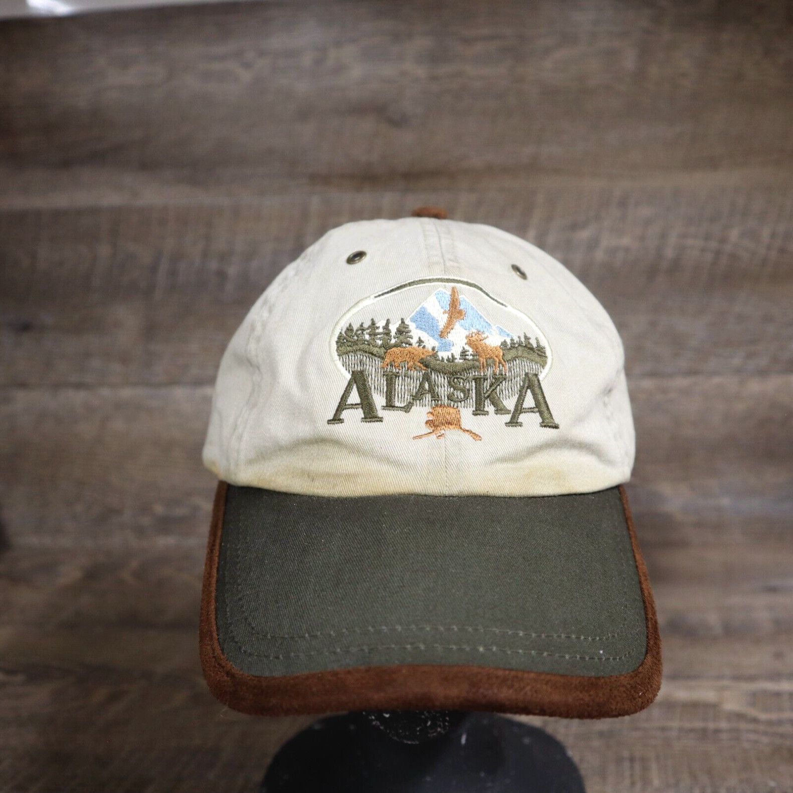 Vintage Alaska Souvenir Hat Cap Eagle Moose Bear Beige Strapback Adult ...
