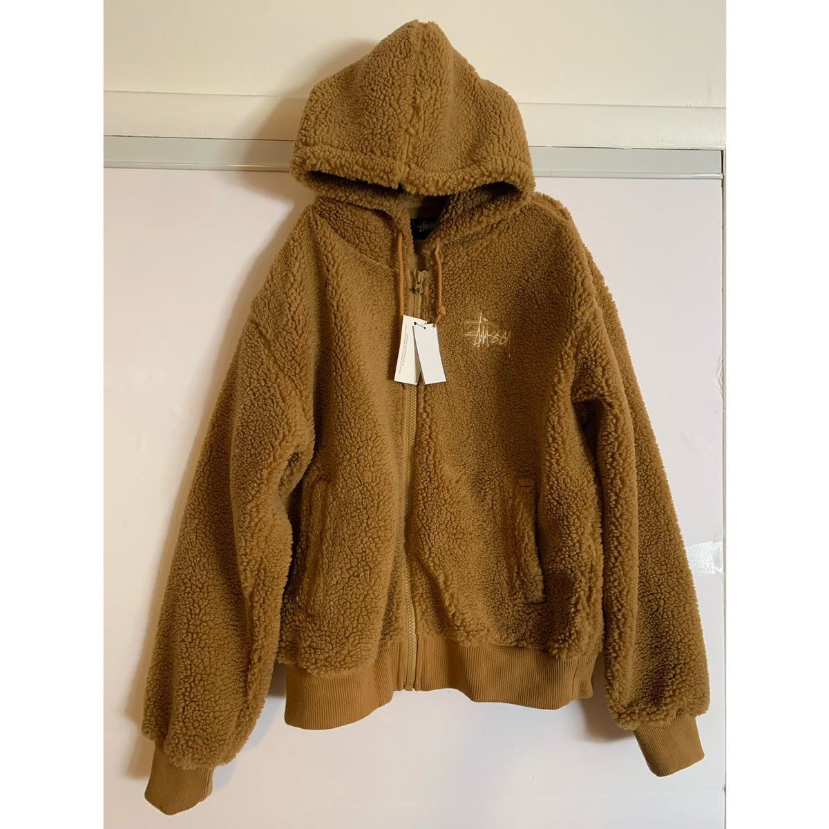 Stussy STUSSY LOGO SHERPA FLEECE HOODIE JACKET | Grailed