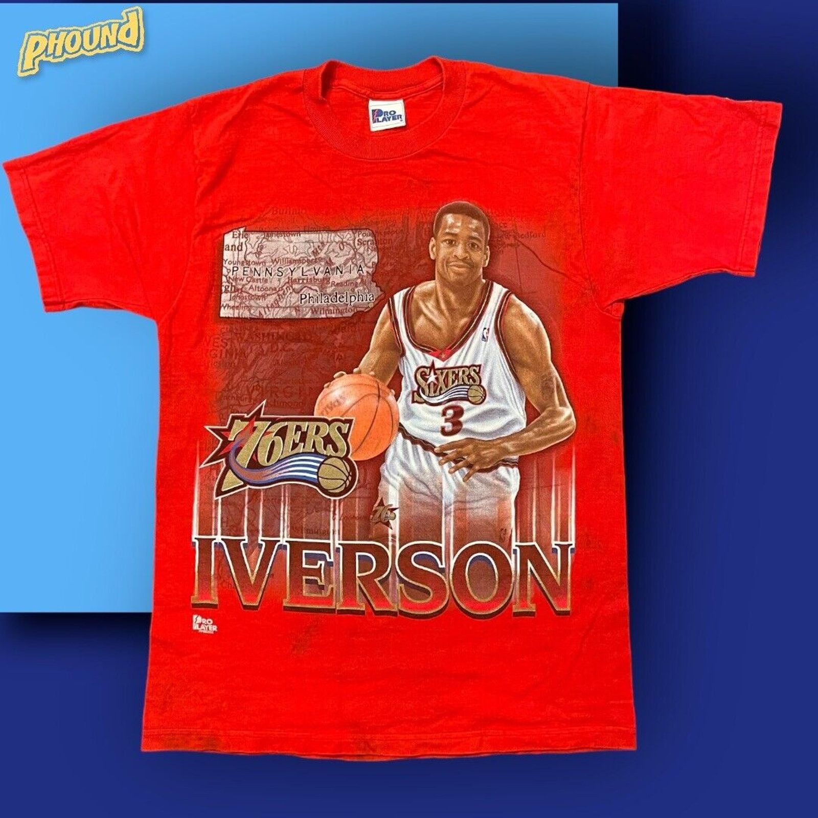 Pro Player Vtg 90s Pro Player Allen Iverson Philadelphia 76ers T-Shirt ...