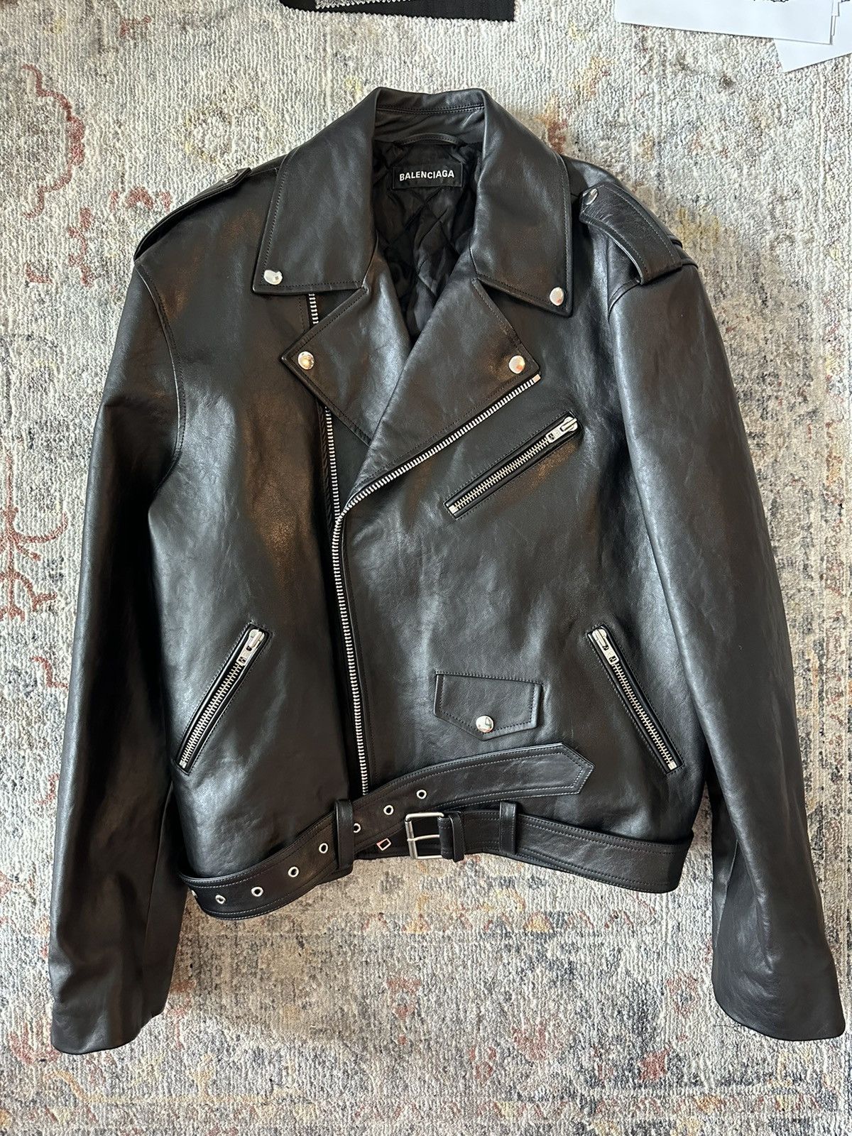 Balenciaga MEN'S PAINTED LEATHER BIKER JACKET IN BLACK | Grailed