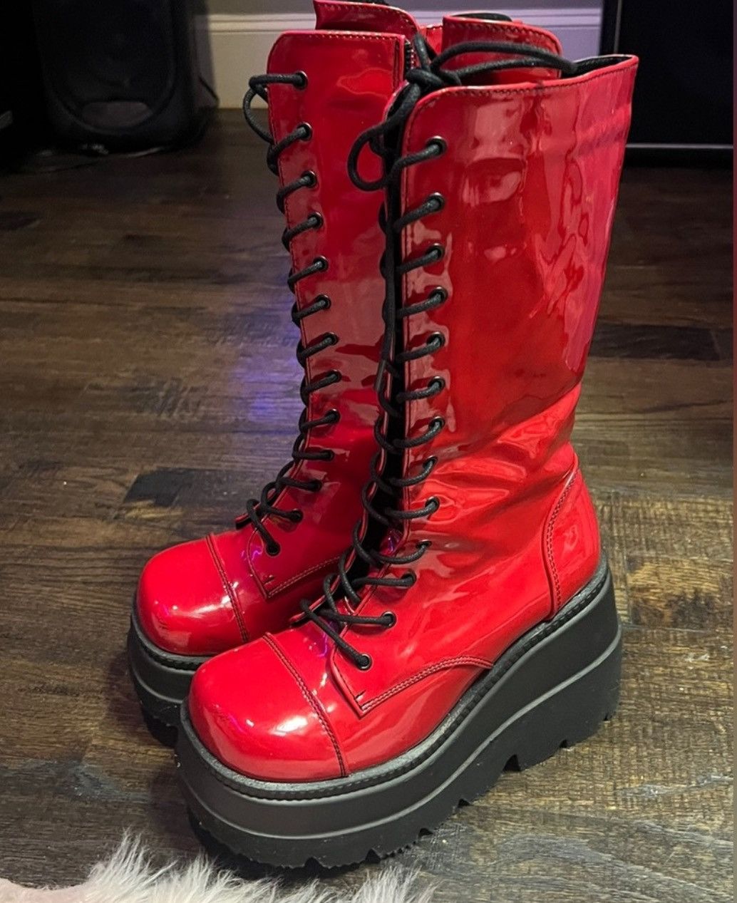 Dolls Kill Red Patent Shaker-72 Platform Boots Dollskill | Grailed