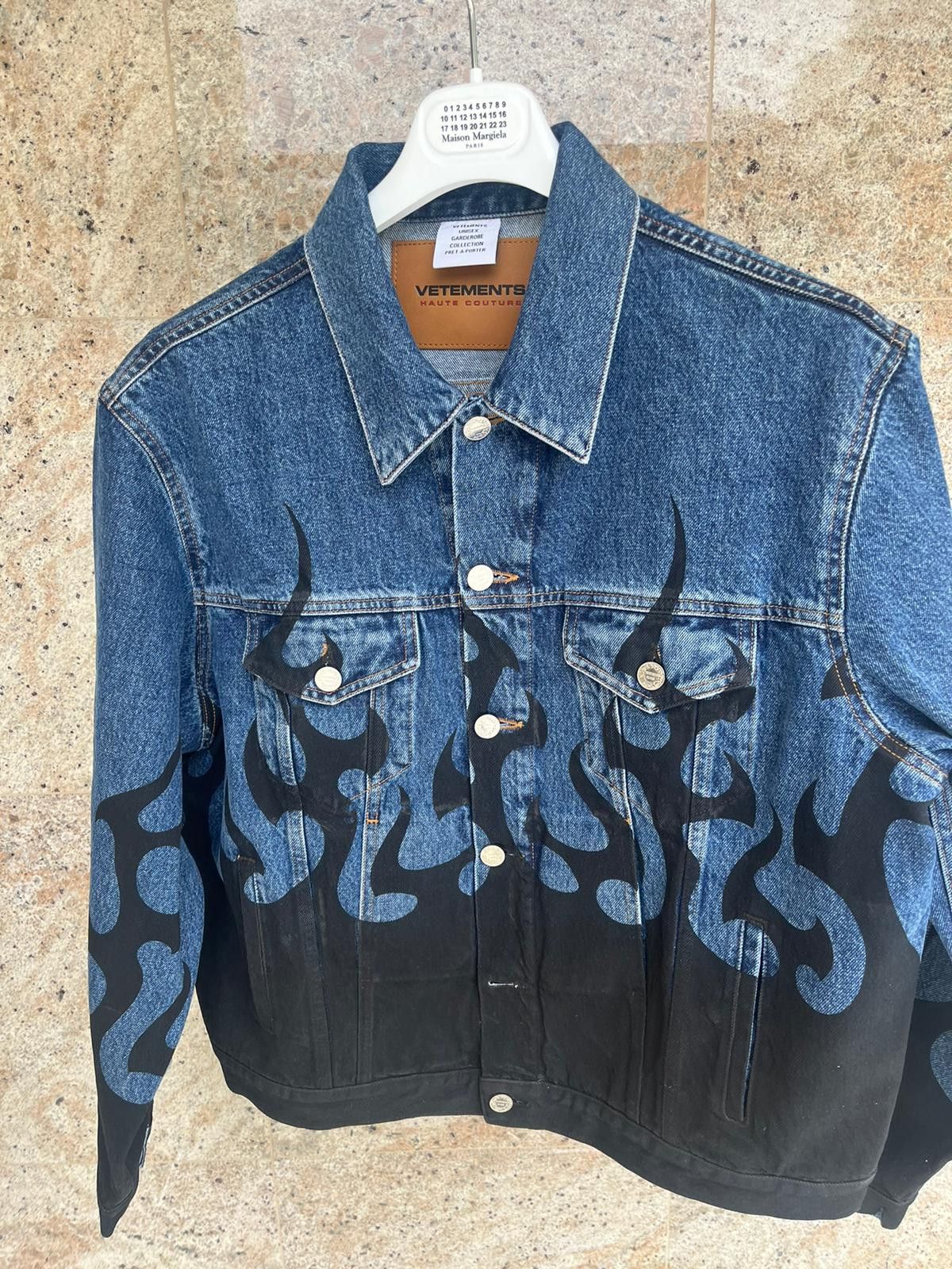Vetements Black Fire Denim Jacket in Blue/Black | Grailed