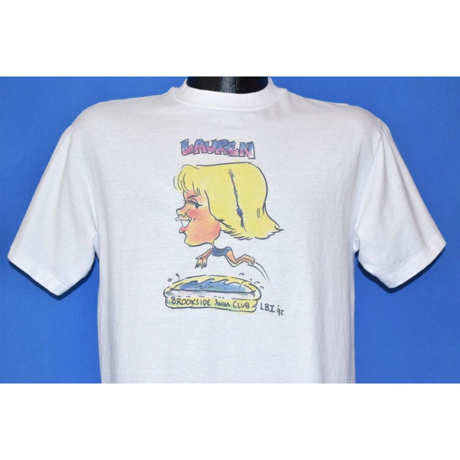 Hanes vintage 90s LAUREN BROOKS SWIM CLUB LBI 92 CARICATURE AIRBRUSH ...