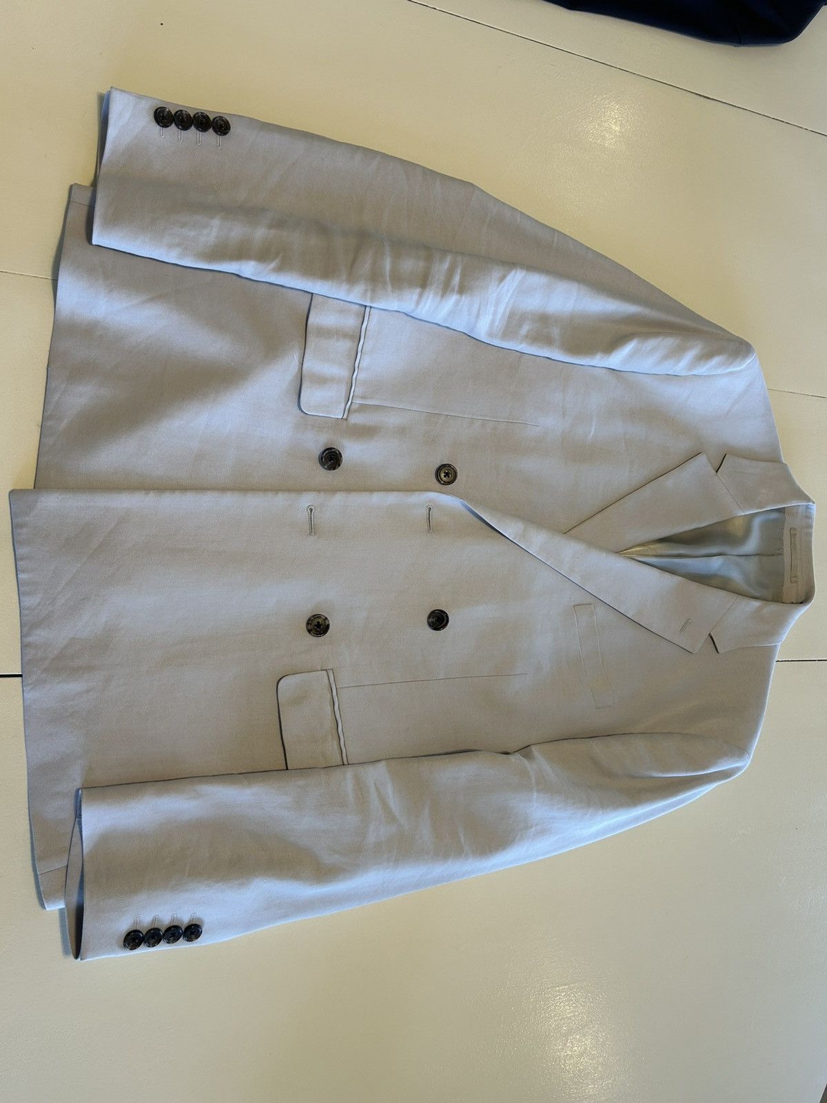 Theory Light grey linen viscose double breasted blazer | Grailed