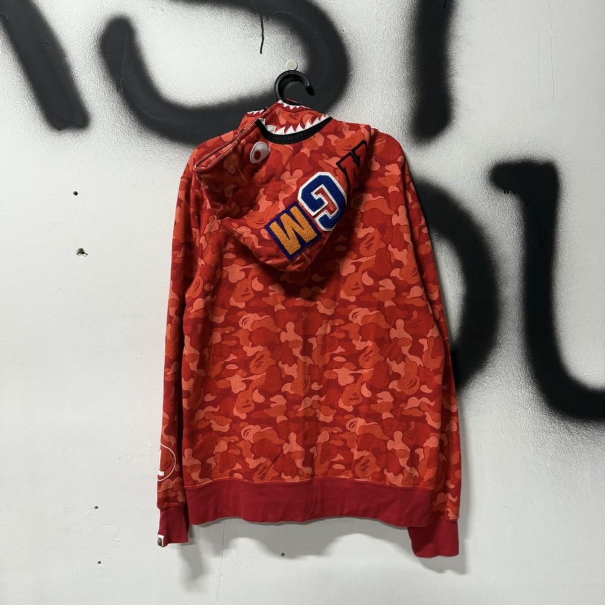 Bape Bape Seoul Korea red camo shark full zip up hoodie | Grailed
