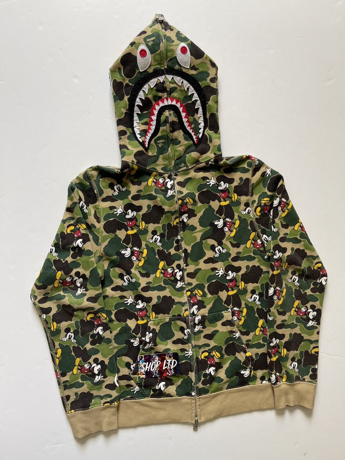 Bape Bape x Mickey Mouse Camo Shark Full Zip Hoodie | Grailed