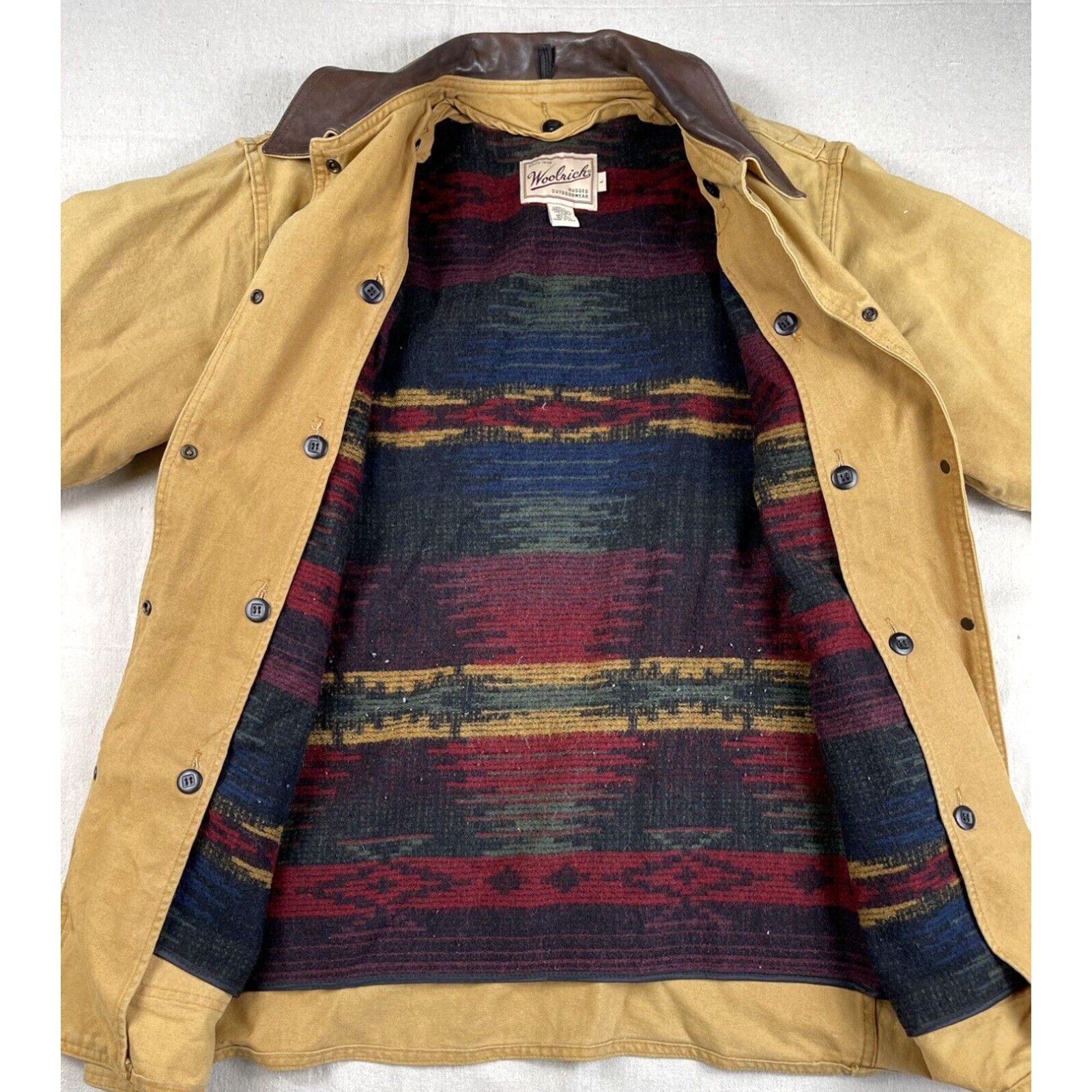 Vintage VTG Woolrich Canvas Aztec Wool Blanket Lined Jacket Barn Chore ...