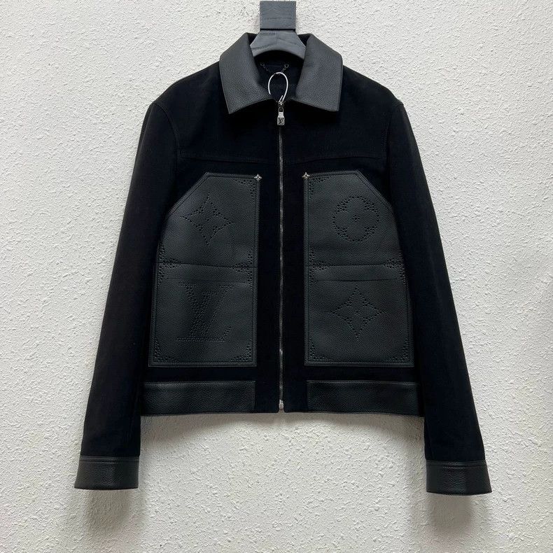 Louis Vuitton black leather logo patch jacket-dmc | Grailed