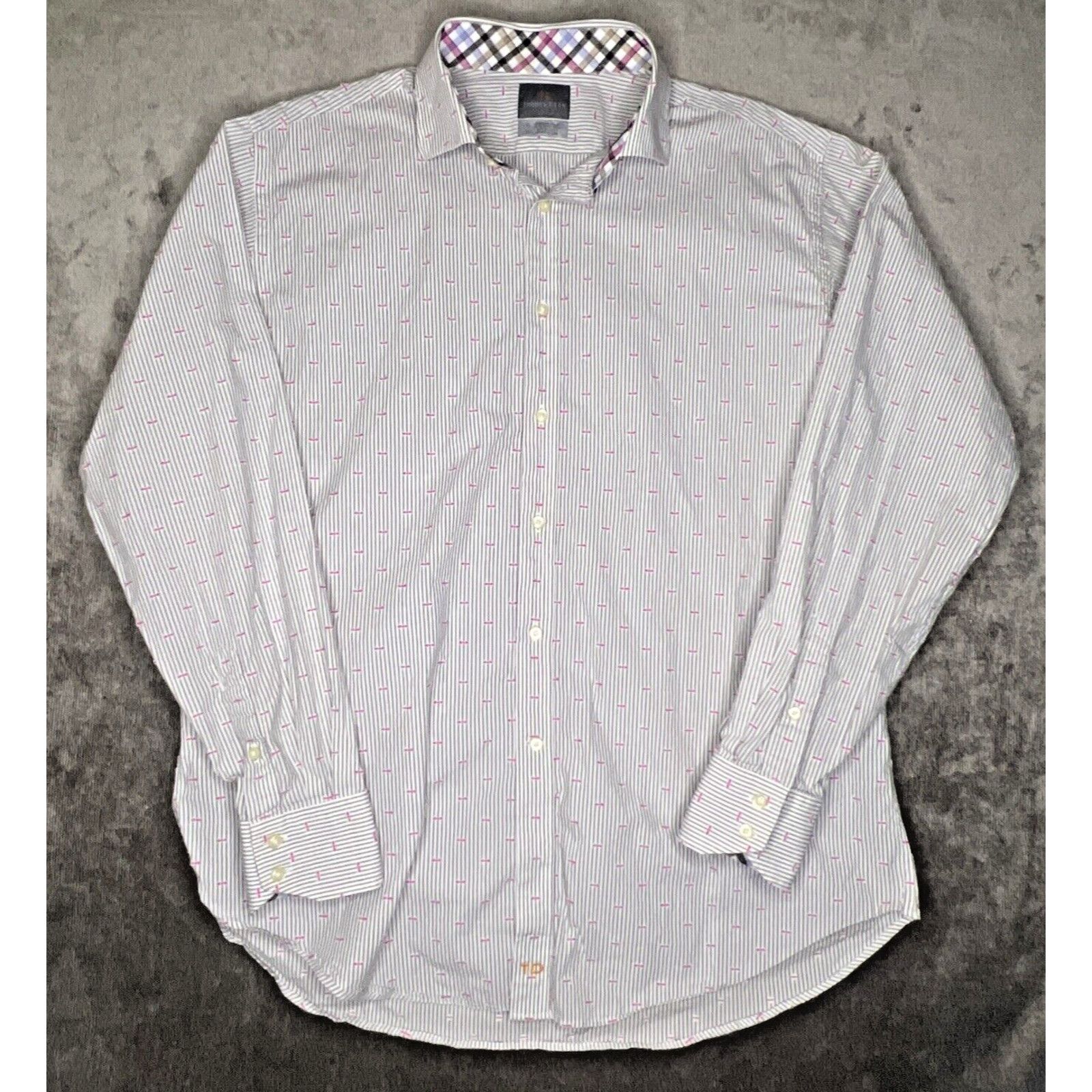 Thomas Dean Thomas Dean XL White Striped Pink Polka Line Cotton LS Shirt | Grailed