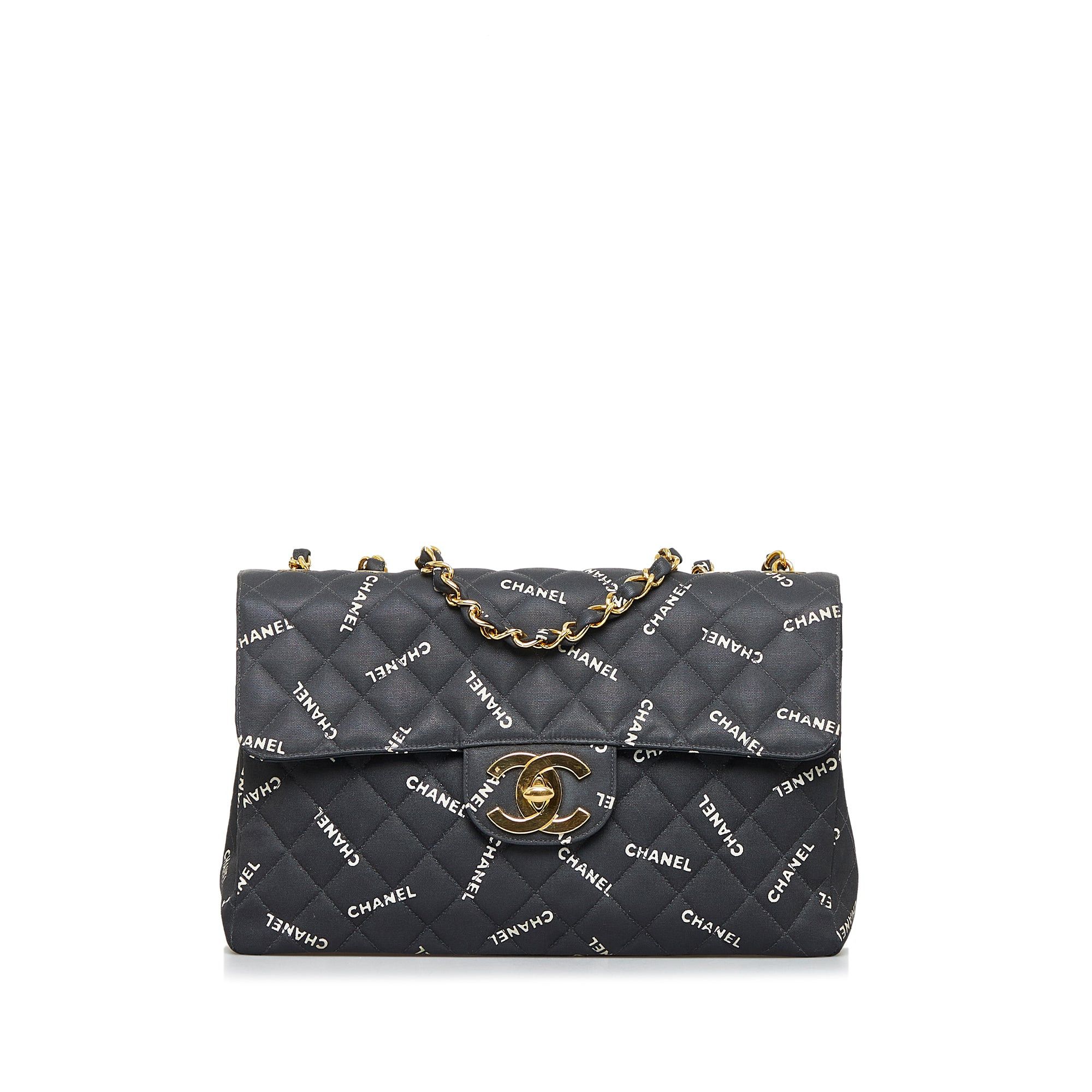 Chanel Black Maxi Logo Printed CC Matelasse Flap Bag | Grailed