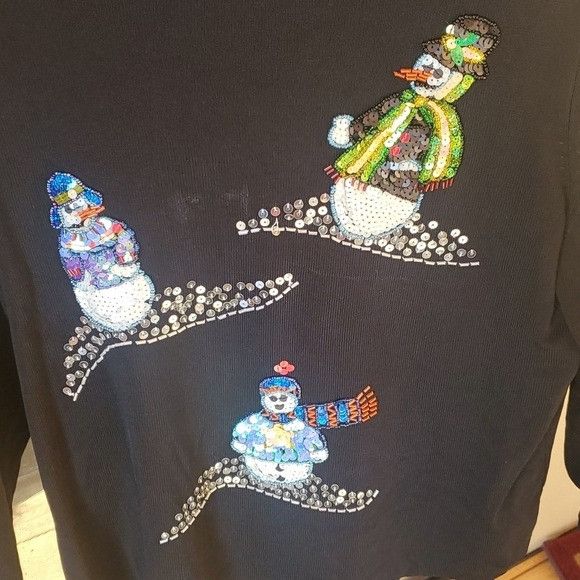 Vintage Robbie Bee Knitwear Black Sequins Winter Snowman Slinky Cock ...
