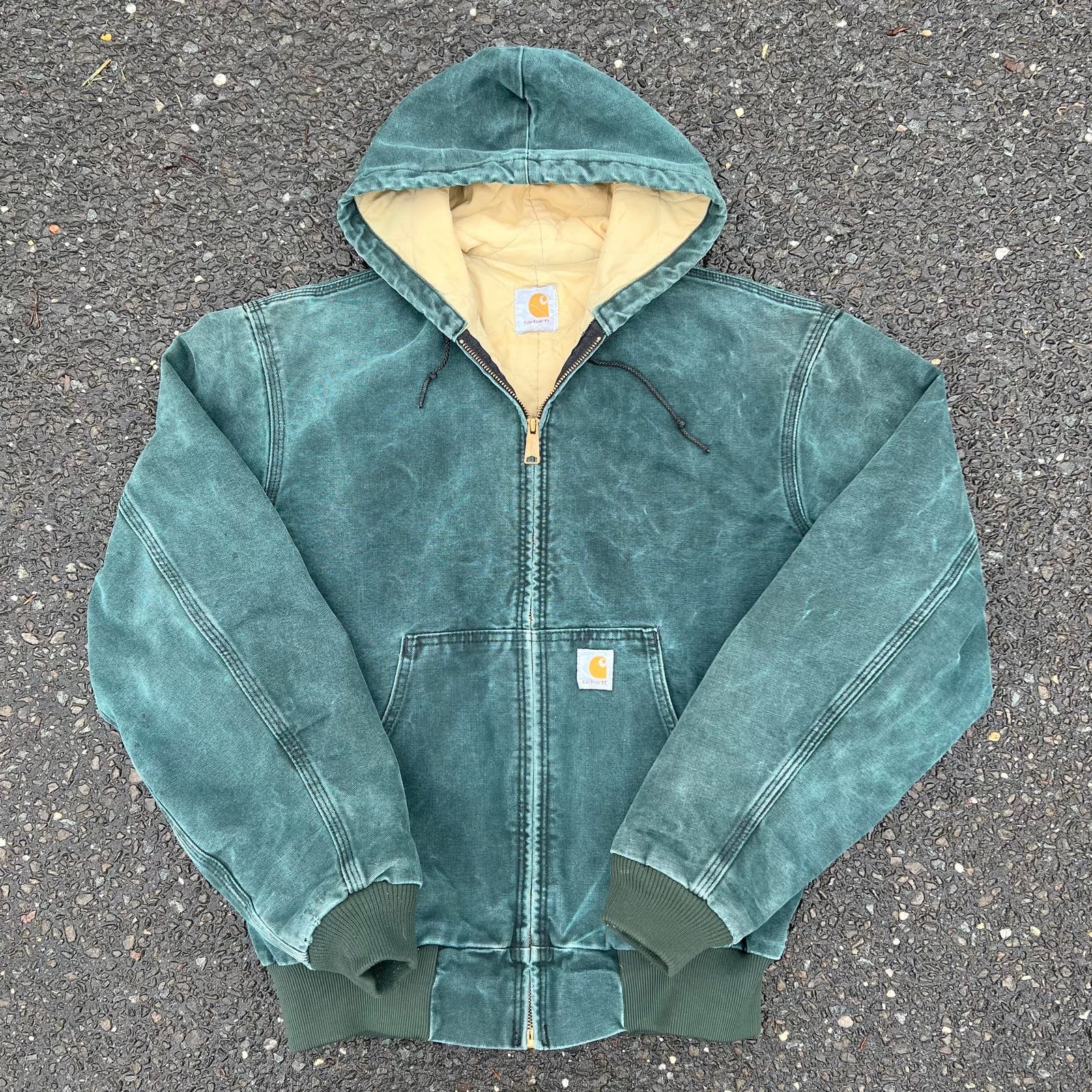 Vintage Vintage green Carhartt 90s work wear hooded jacket | Grailed