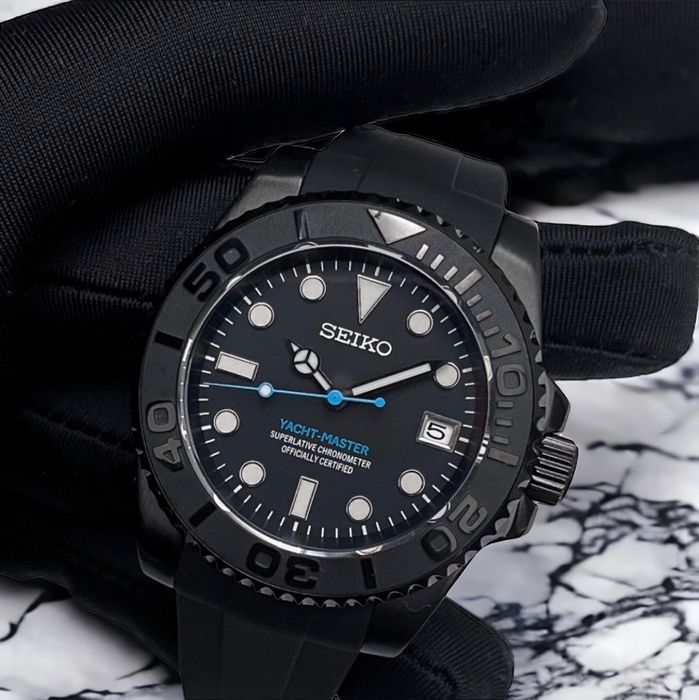 Seiko Seiko Mod Yacht-Master 41mm Black Steel Automatic Watch | Grailed
