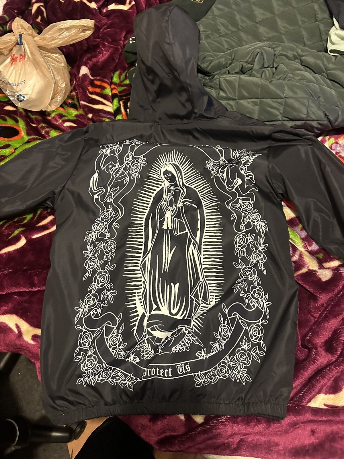 Vintage Black jacket Virgin Mary | Grailed