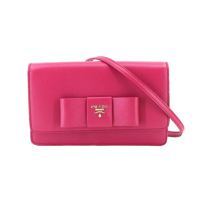 Prada PRADA Saffiano Shoulder Wallet Long Leather Pink BT1009 Gold ...