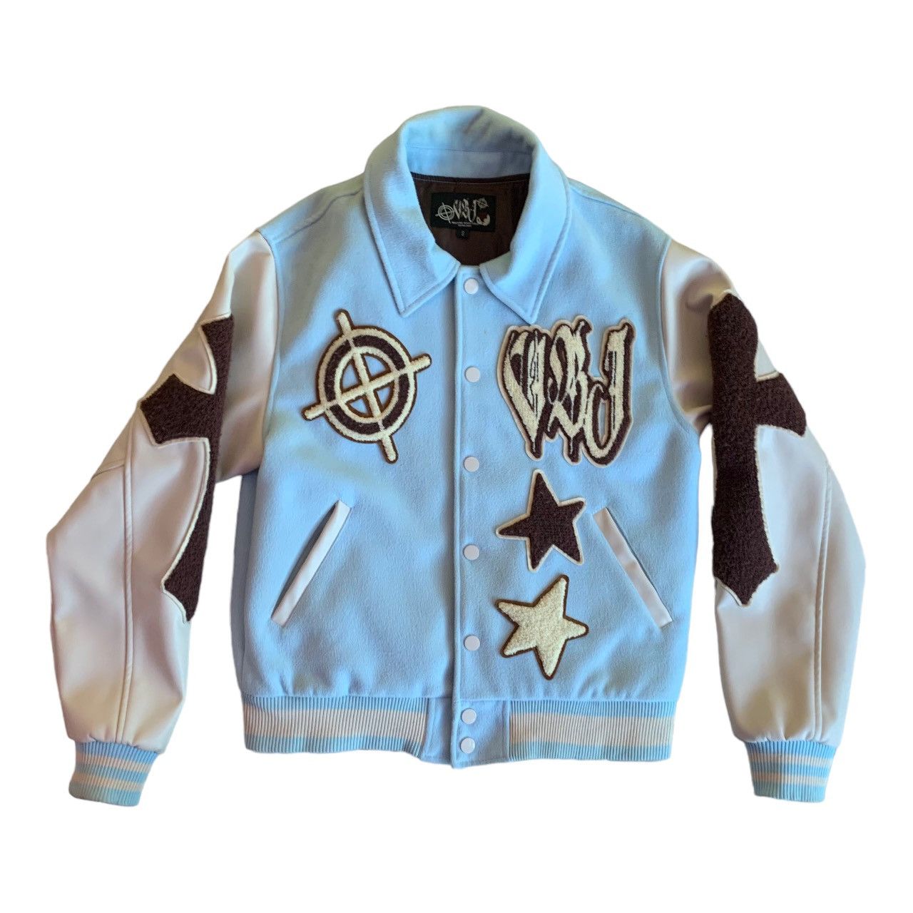Streetwear Visualsbyjada Baby Blue Varsity Leather Jacket | Grailed