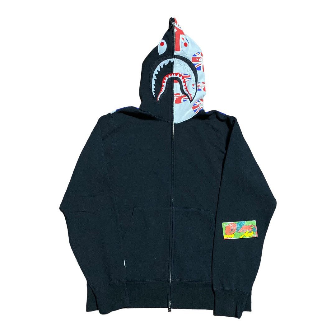 Bape BAPE Shark Full Zip Hoodie Black/union jack | Grailed