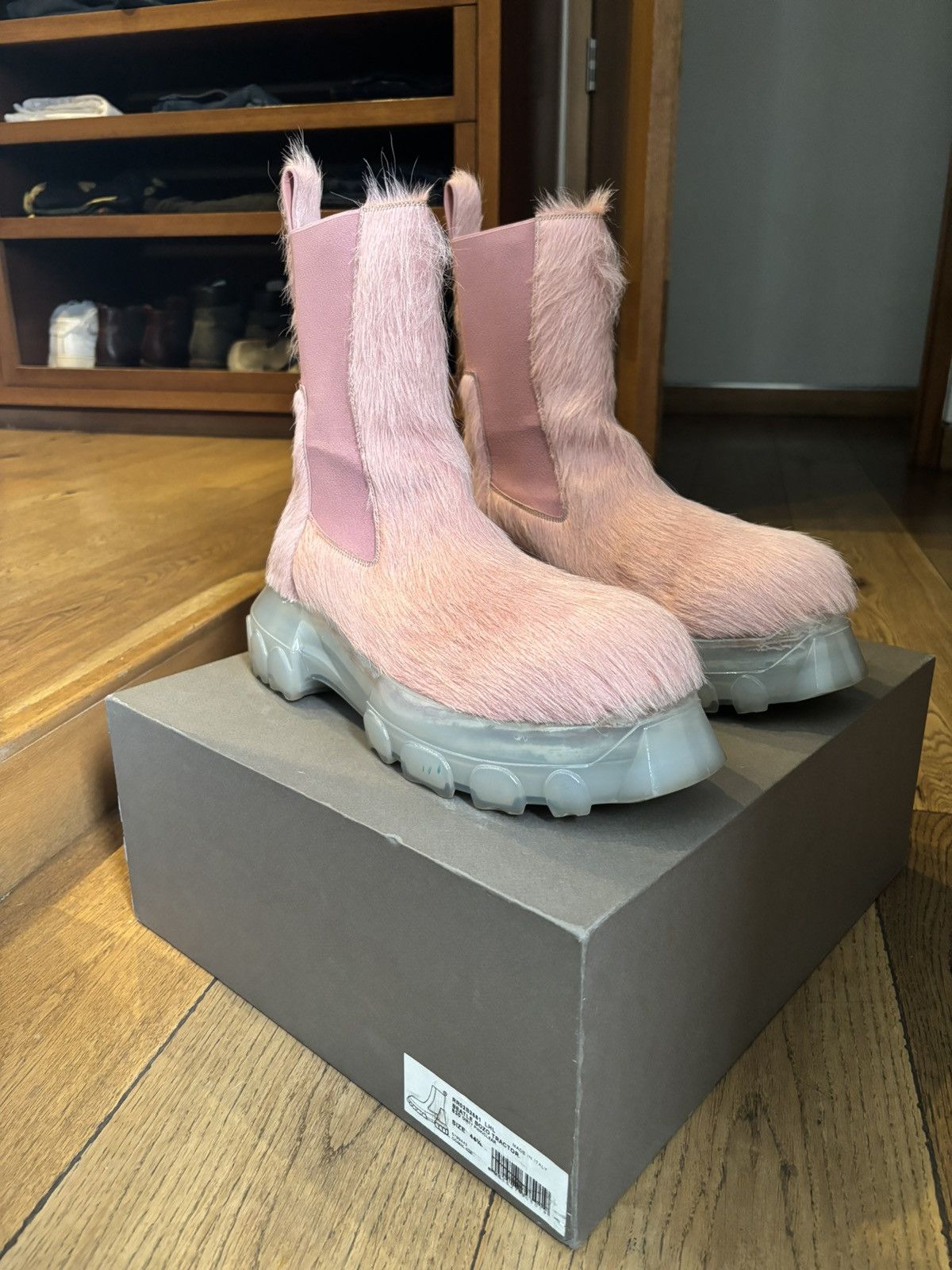 Rick Owens × Rick Owens Drkshdw Rick Owens Pink Fur Bozo Tractor Boots ...