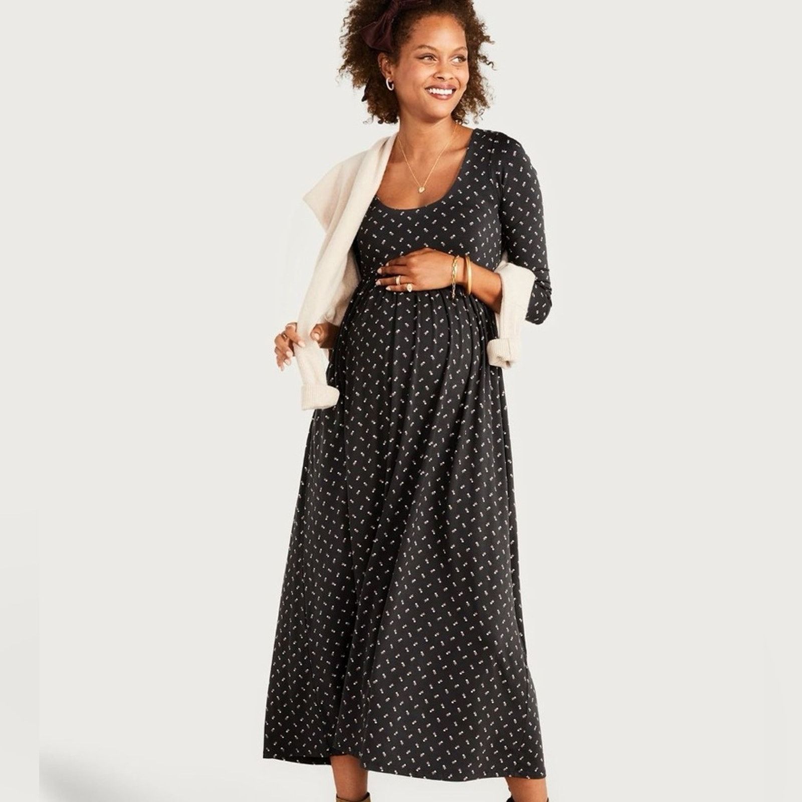Hatch Collection Hatch Phoebe Black Rose Floral Print Lyocell Midi ...