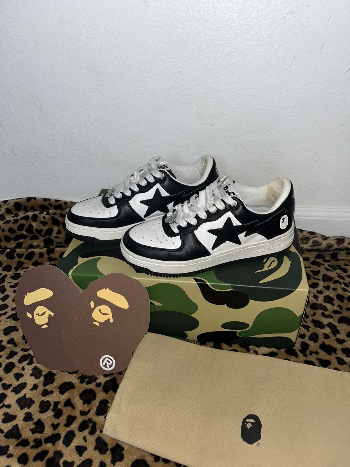 Bape BAPESTAS SIZE 5 BLACK WHITE LEATHER | Grailed