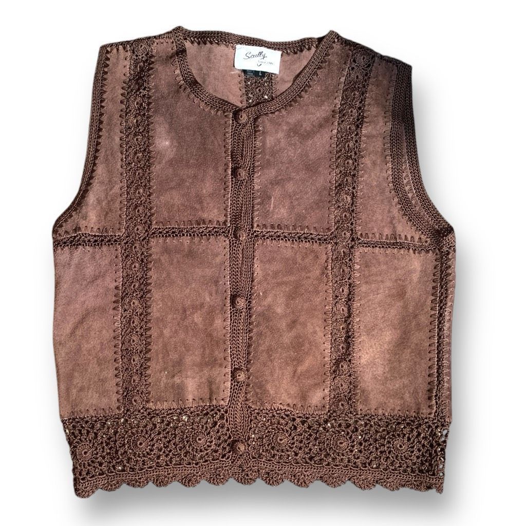 Scully Leather Vintage Scully Brown Suede Leather Crochet Trim Vest ...