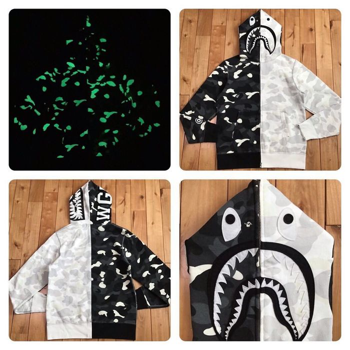 Bape 💫Glow in the dark💫 BAPE City camo shark full zip hoodie APE | Grailed