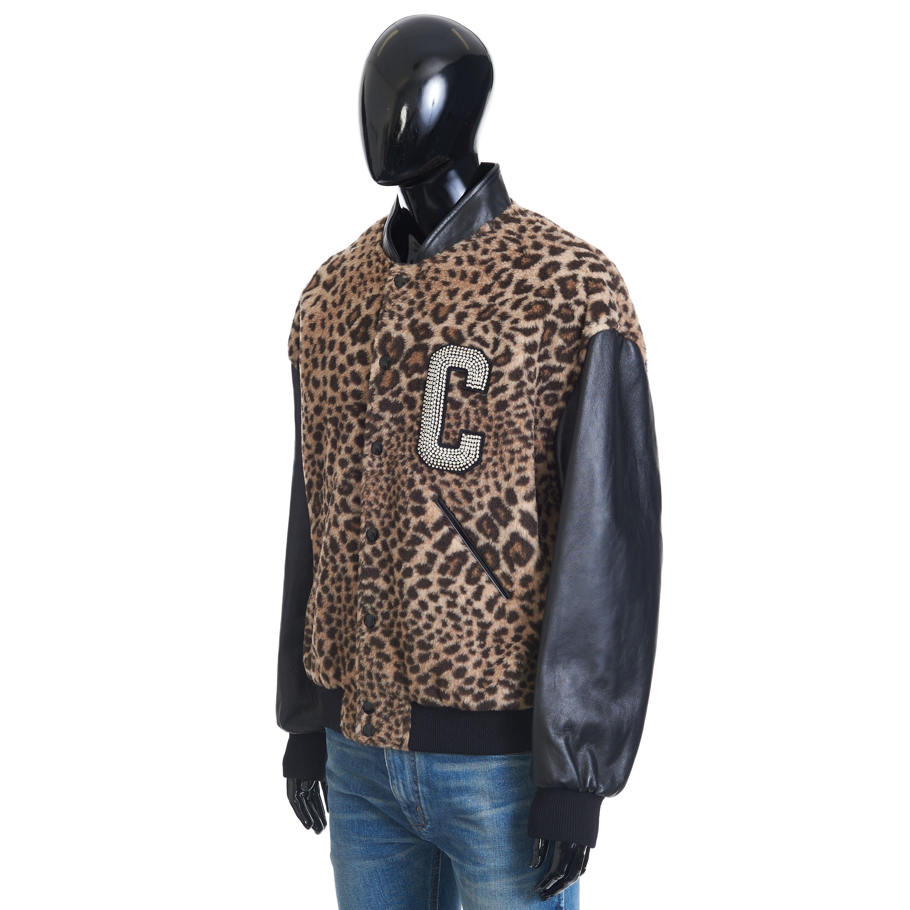 Celine Teddy Jacket In Leopard-print Fleece With Embroidered Patch ...