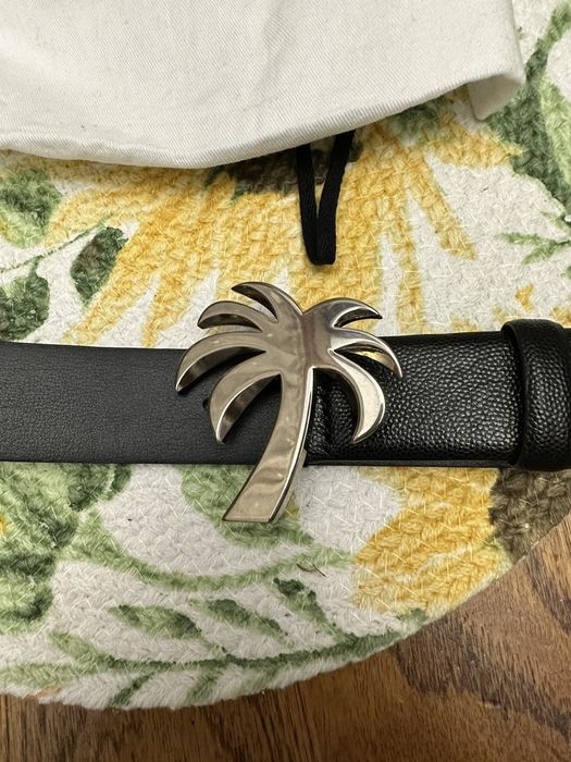 Palm Angels Palm Angels Black Leather Belt Mens Silver Palm Tree | Grailed
