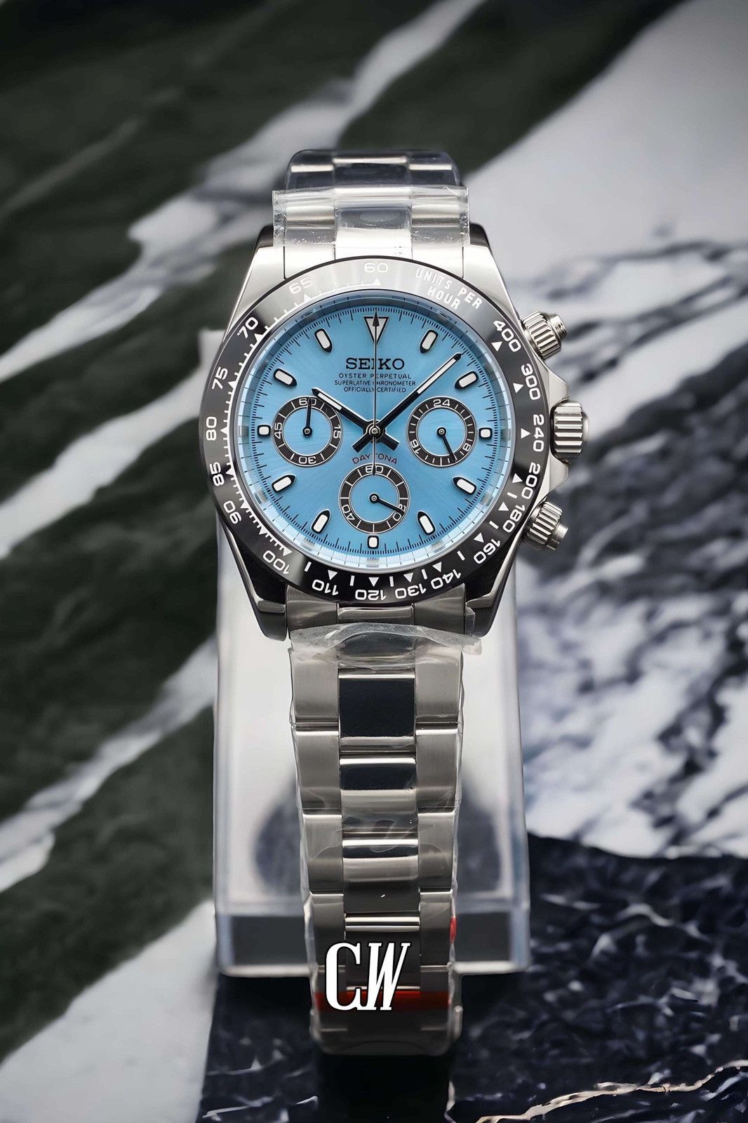 Custom Seiko mod Daytona platinum watch rare | Grailed