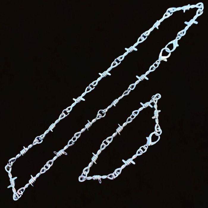 Cuban Link Chain Barbed Wire Necklace + Bracelet Set | Barbed Wire ...