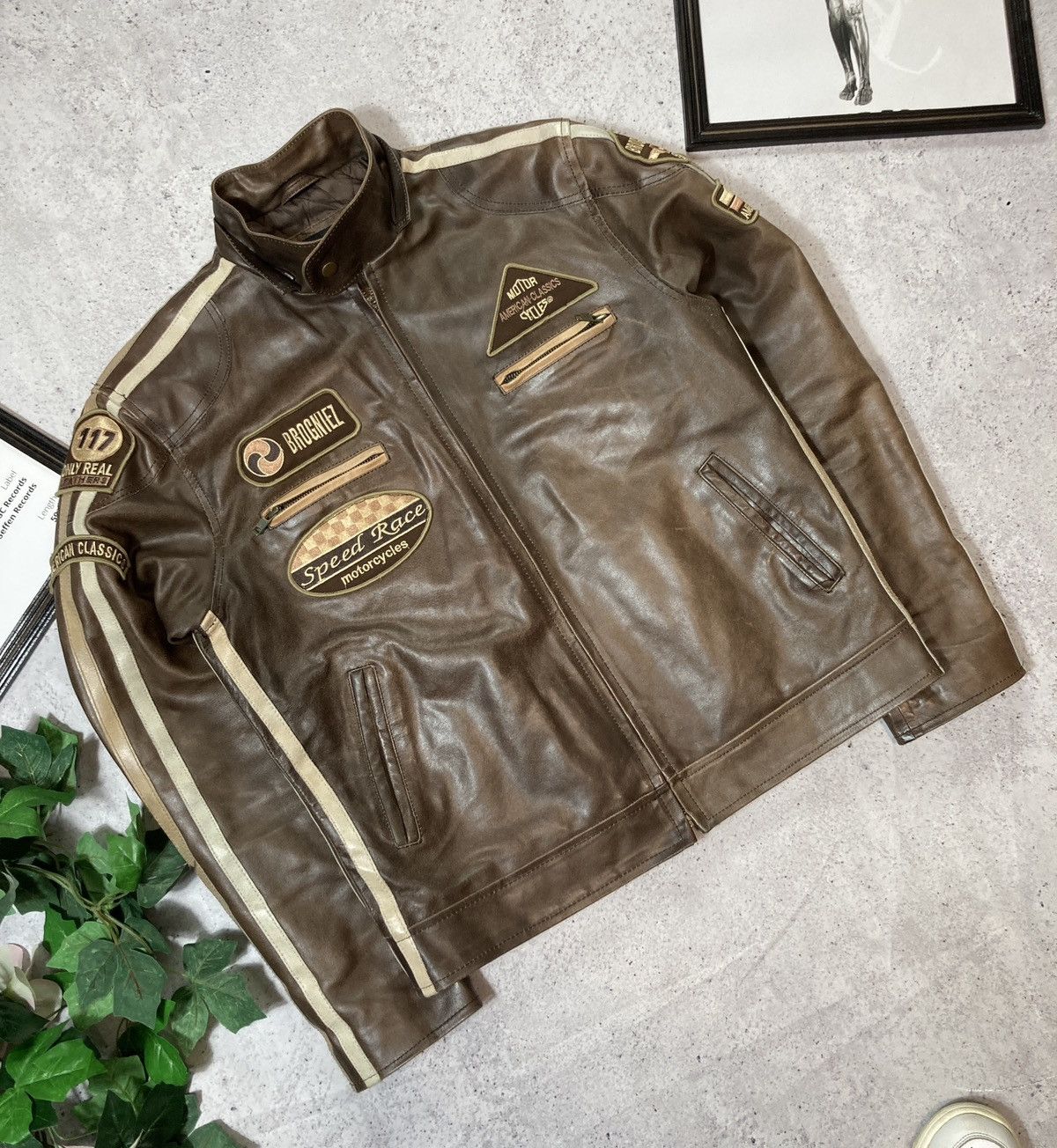 Leather Jacket × MOTO × Racing Vintage Speed Racing motorcycle jacket ...