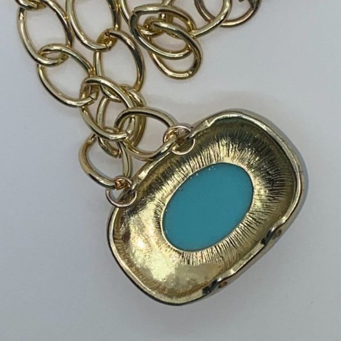 Handmade Gold-Tone Turquoise Blue Pendant Necklace | Grailed