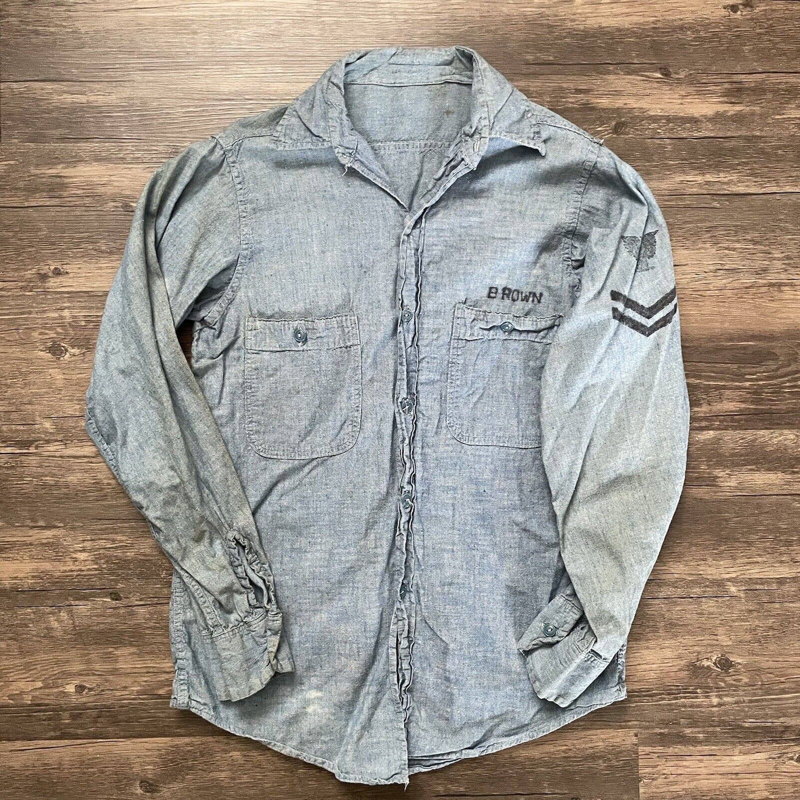 Vintage Vintage US NAVY Chambray WWII 1940's Work Shirt Stencil S | Grailed