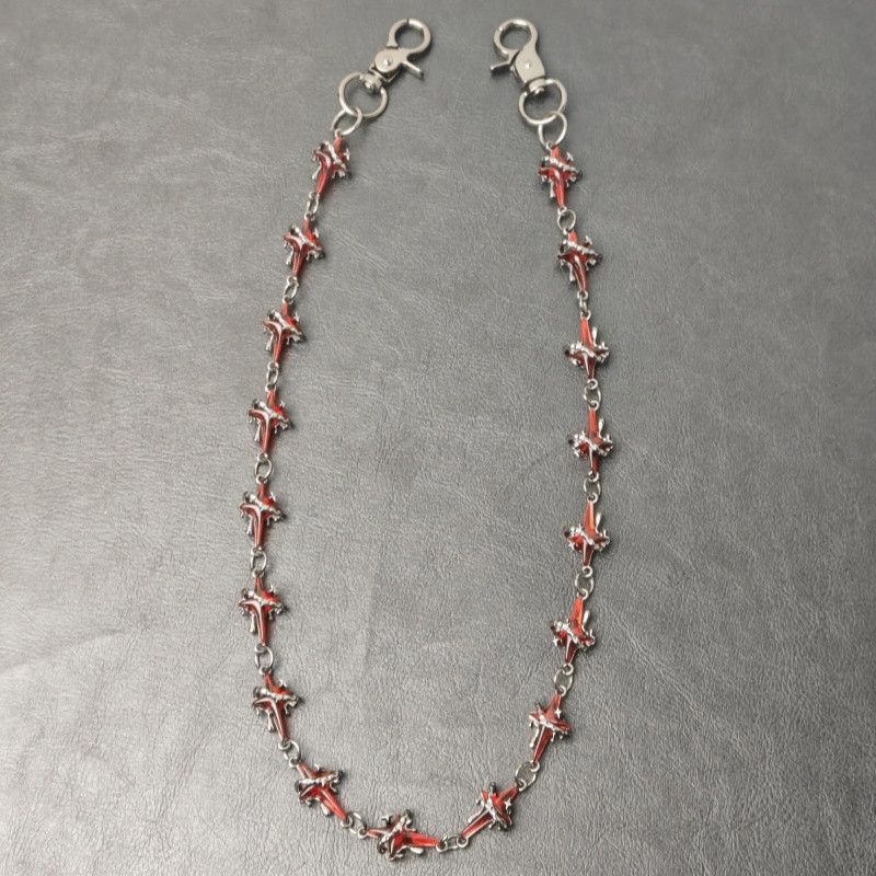 Cuban Link Chain × Jewelry × Vintage Punk Crimson Red Cross Keychain ...