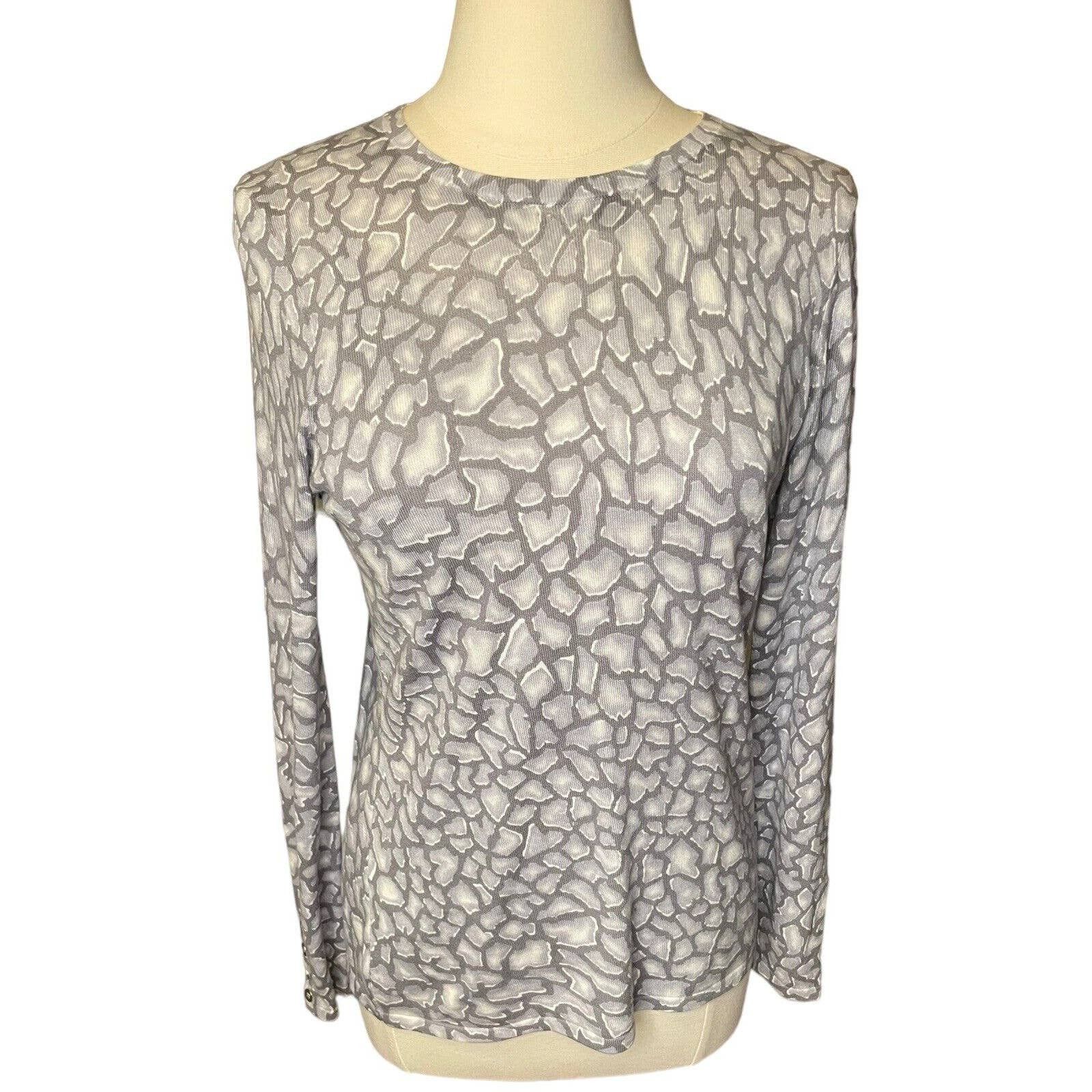 J. Mclaughlin J. McLaughlin Gray Knit Top Cotton Blend Animal Print ...
