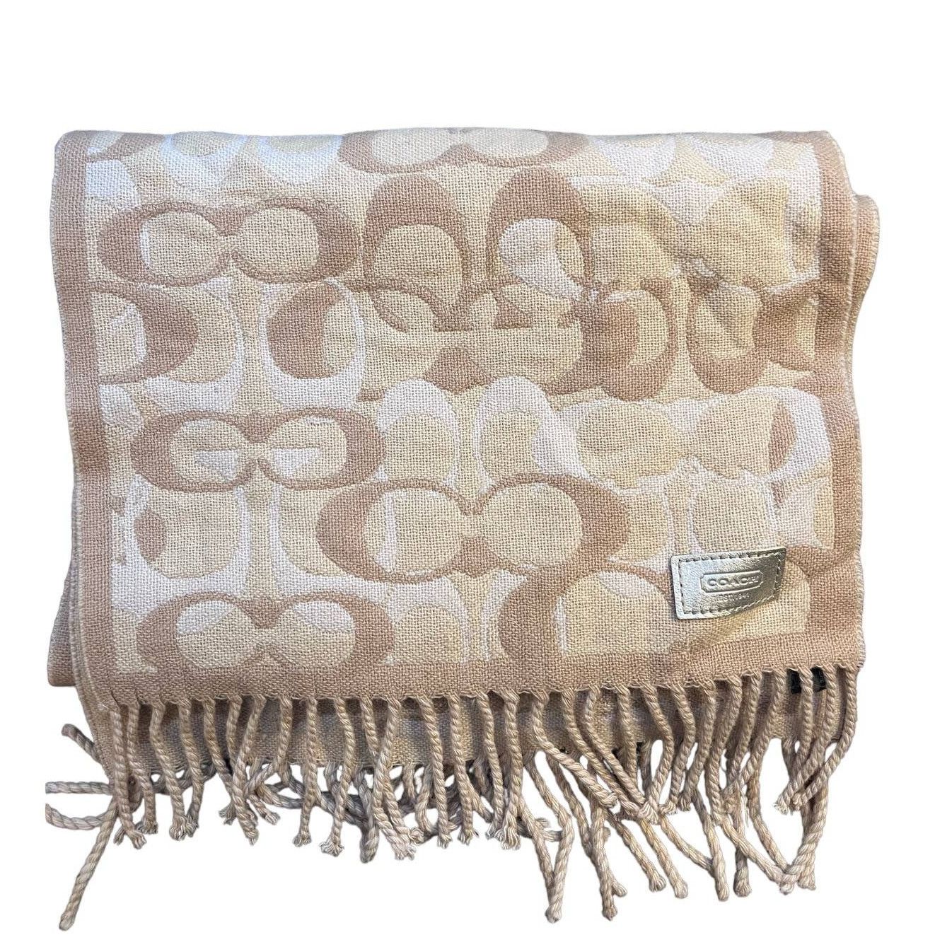 Coach Coach Signature Merino Wool and Cashmere Cream Scarf | Grailed