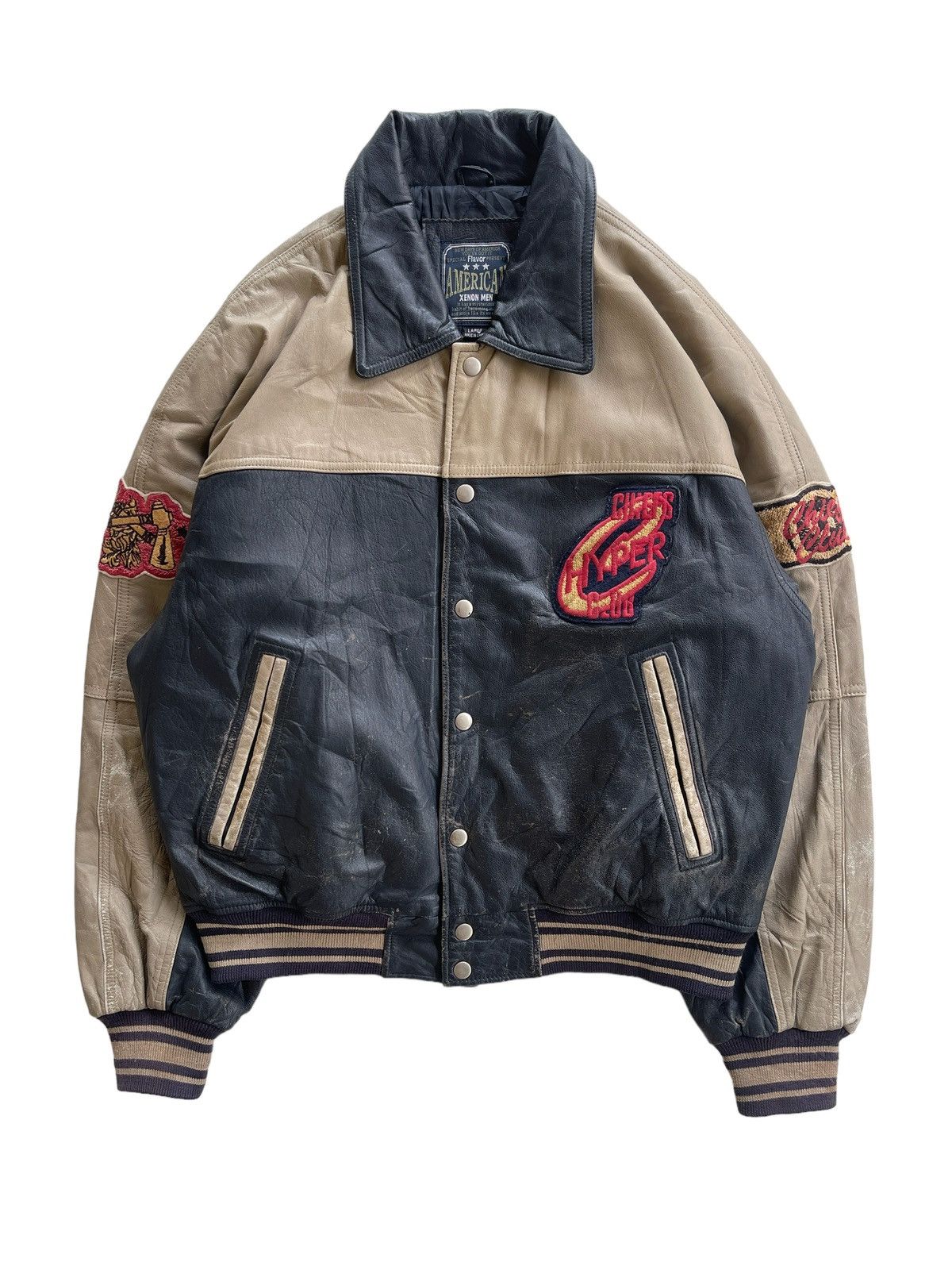 Leather Jacket × Varsity Jacket × Vintage Apache Hyper version Varsity ...