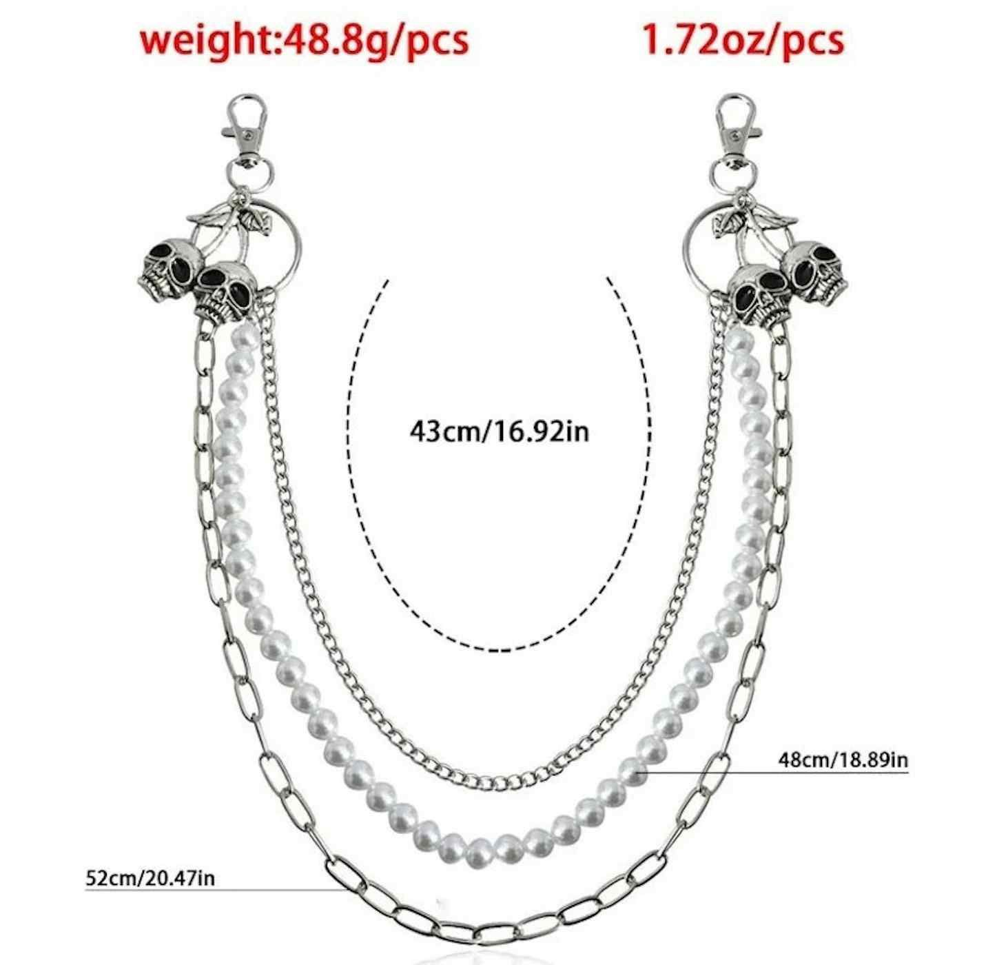 Japanese Brand Triple Layer Bead Pant Skull Alloy Wallet Safety Chain ...