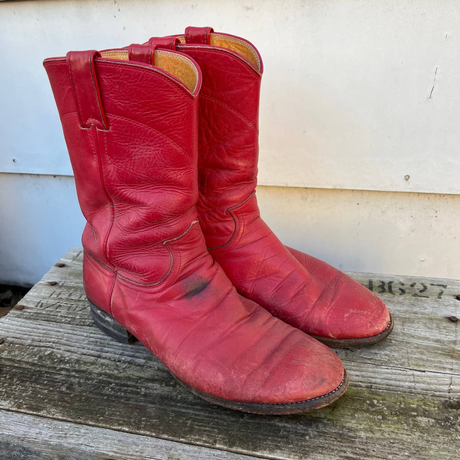 Justin Boots Vintage 80s Justin Boots Red Roper Pull On Boots Mens 7D ...