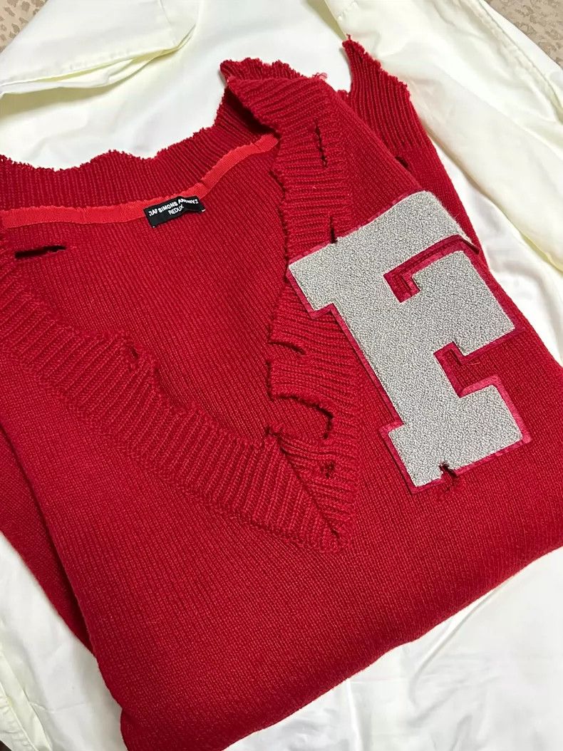 Raf Simons Raf Simons Red V-Neck Sweater for Men | Grailed