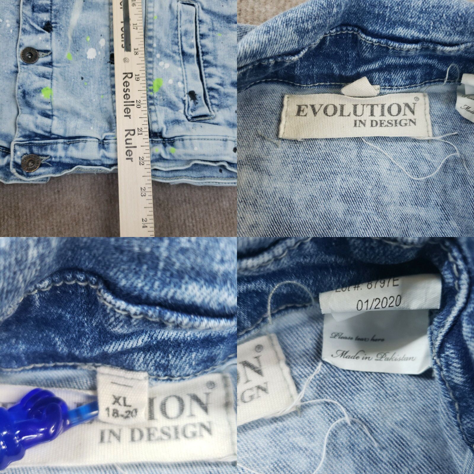 Vintage Evolution In Design Denim Jacket Youth XL 18-20 Blue Acid Wash ...
